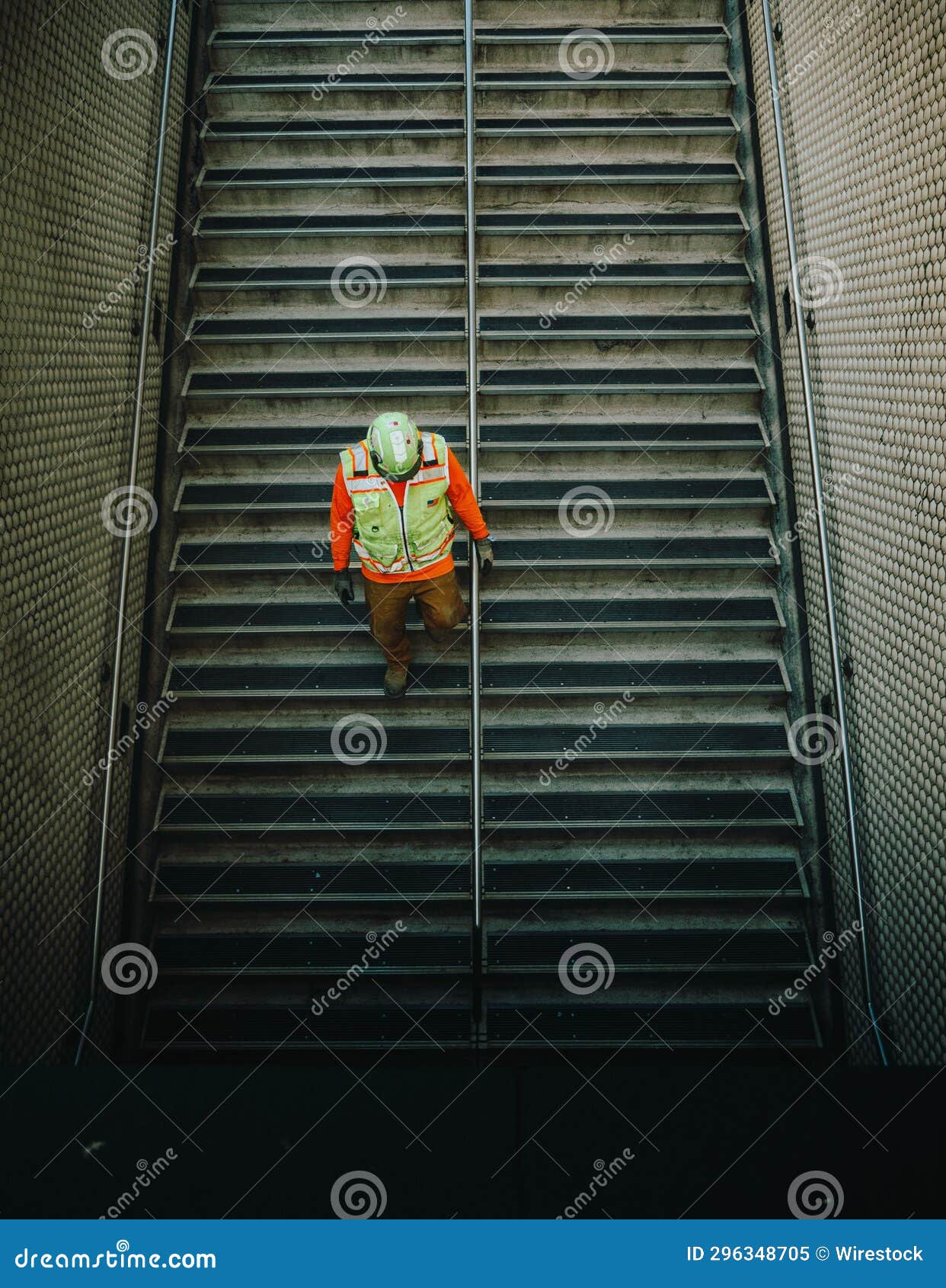 Overhead Shot of a Construction Worker Going Downstairs. Stock Image ...