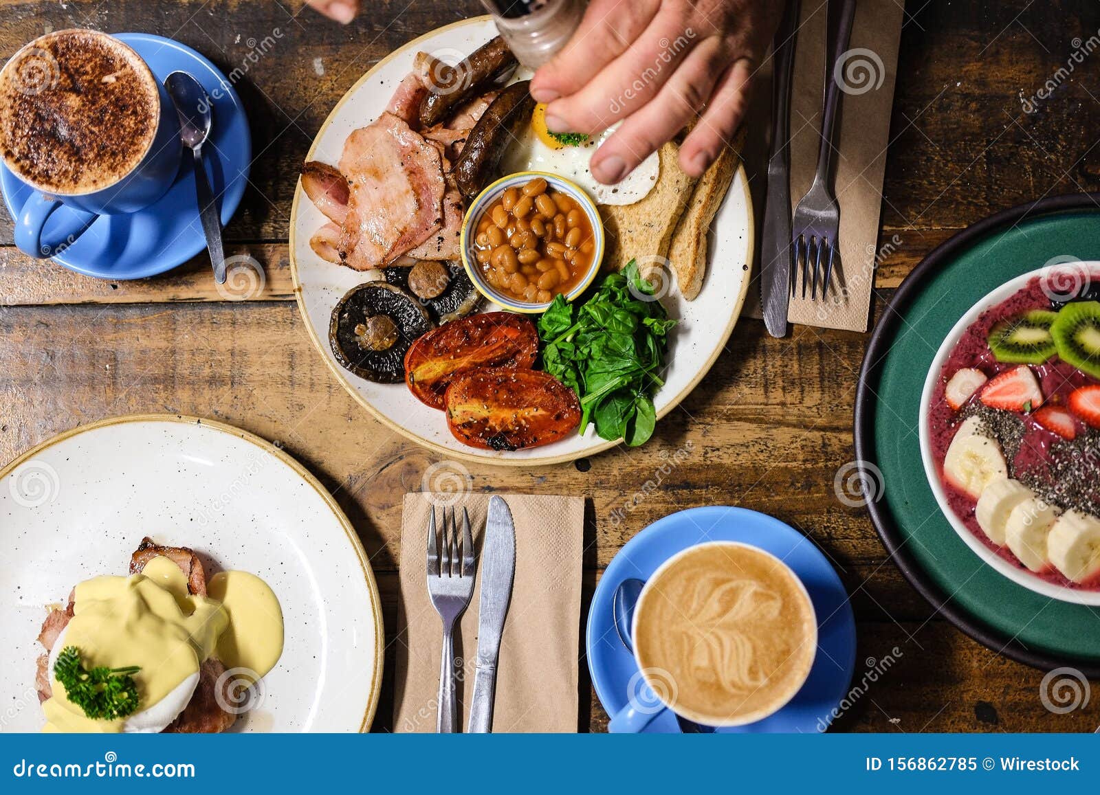 Overhead Shot of Cooked Breakfast Meal and Coffee Stock Image - Image ...