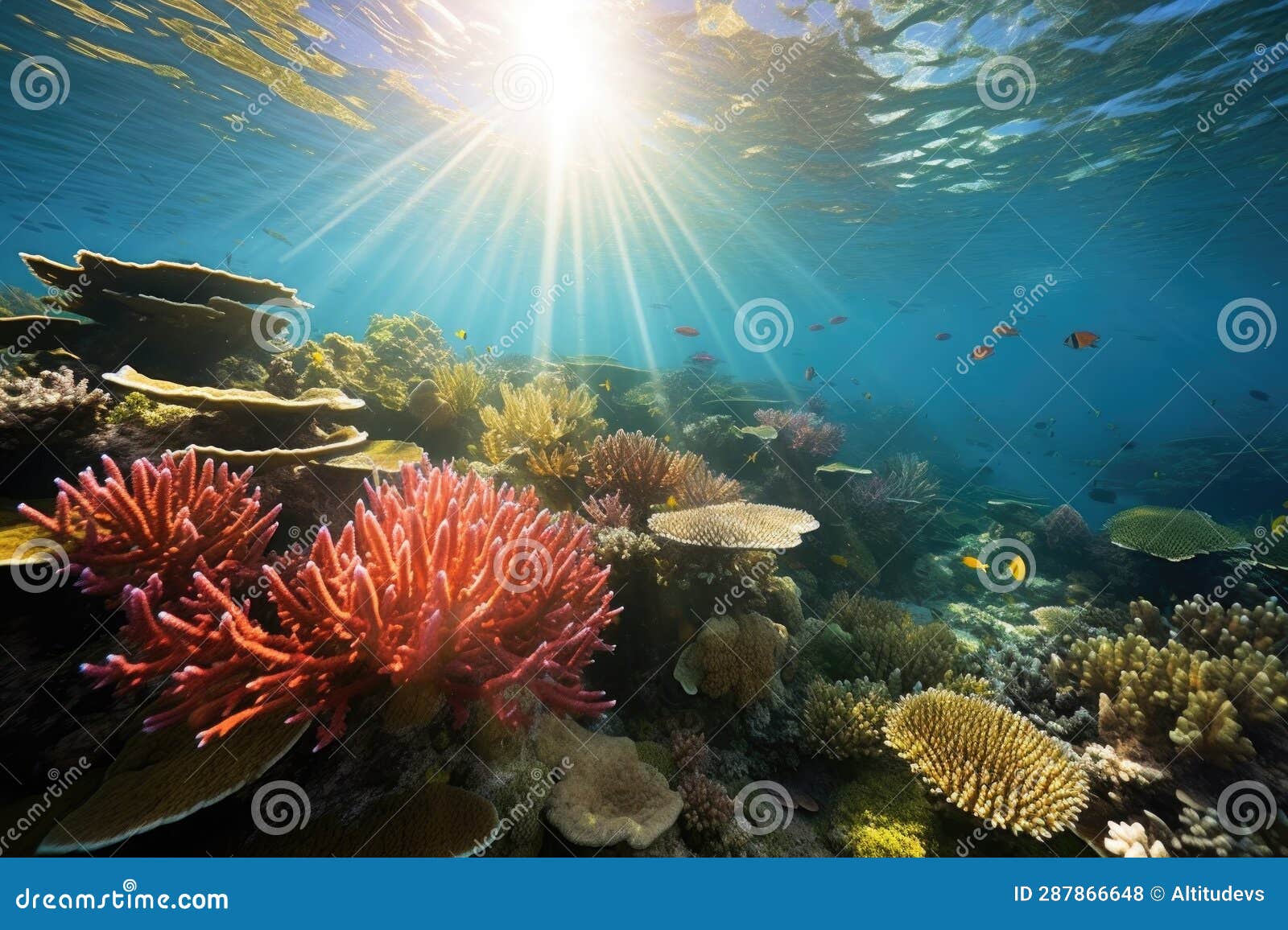Overhead Shot of Coral Reef with Natural Sunlight Rays Stock Photo ...