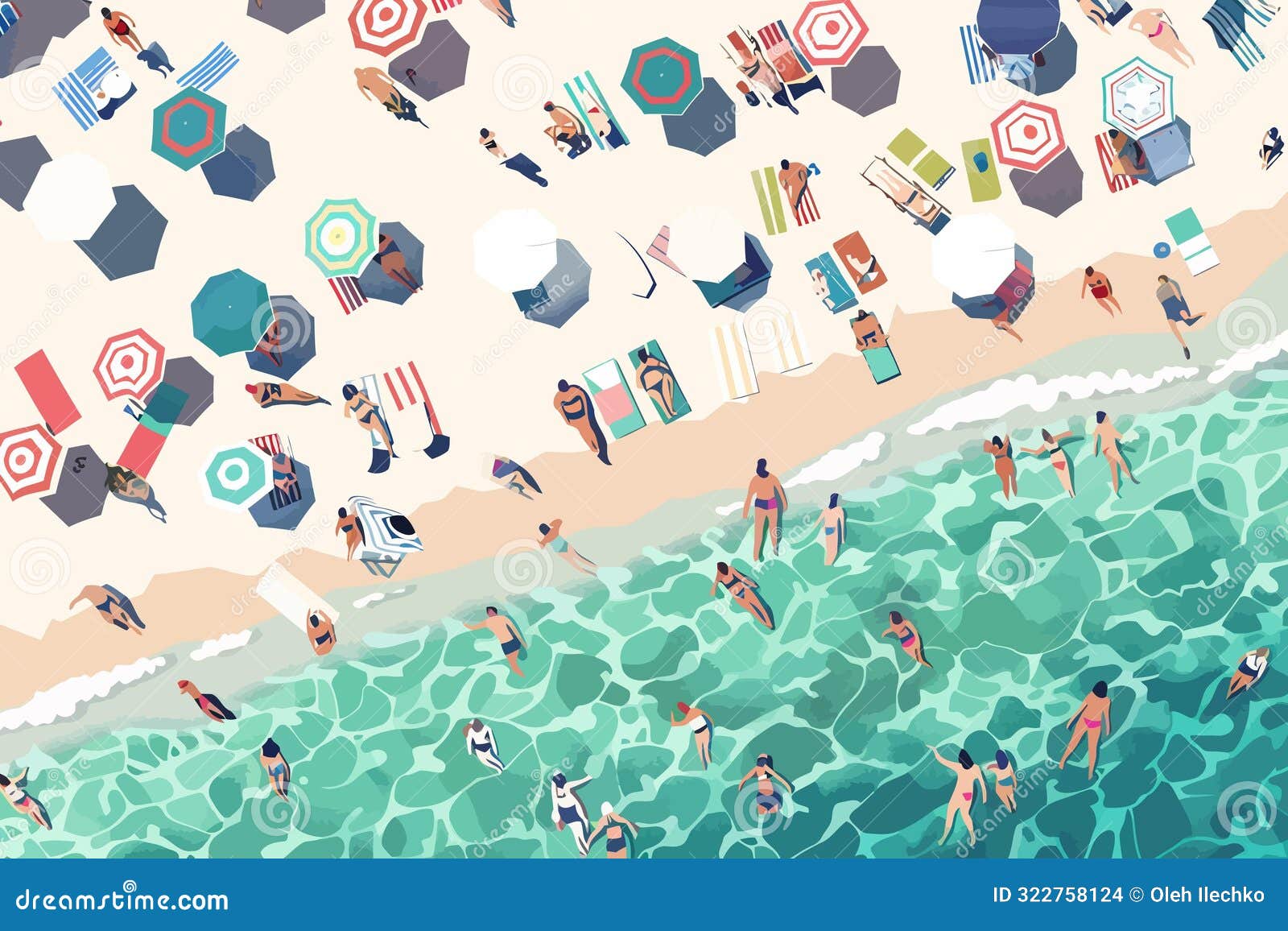 Overhead Shot of a Crowded Beach Isolated Vector Style Stock Vector ...