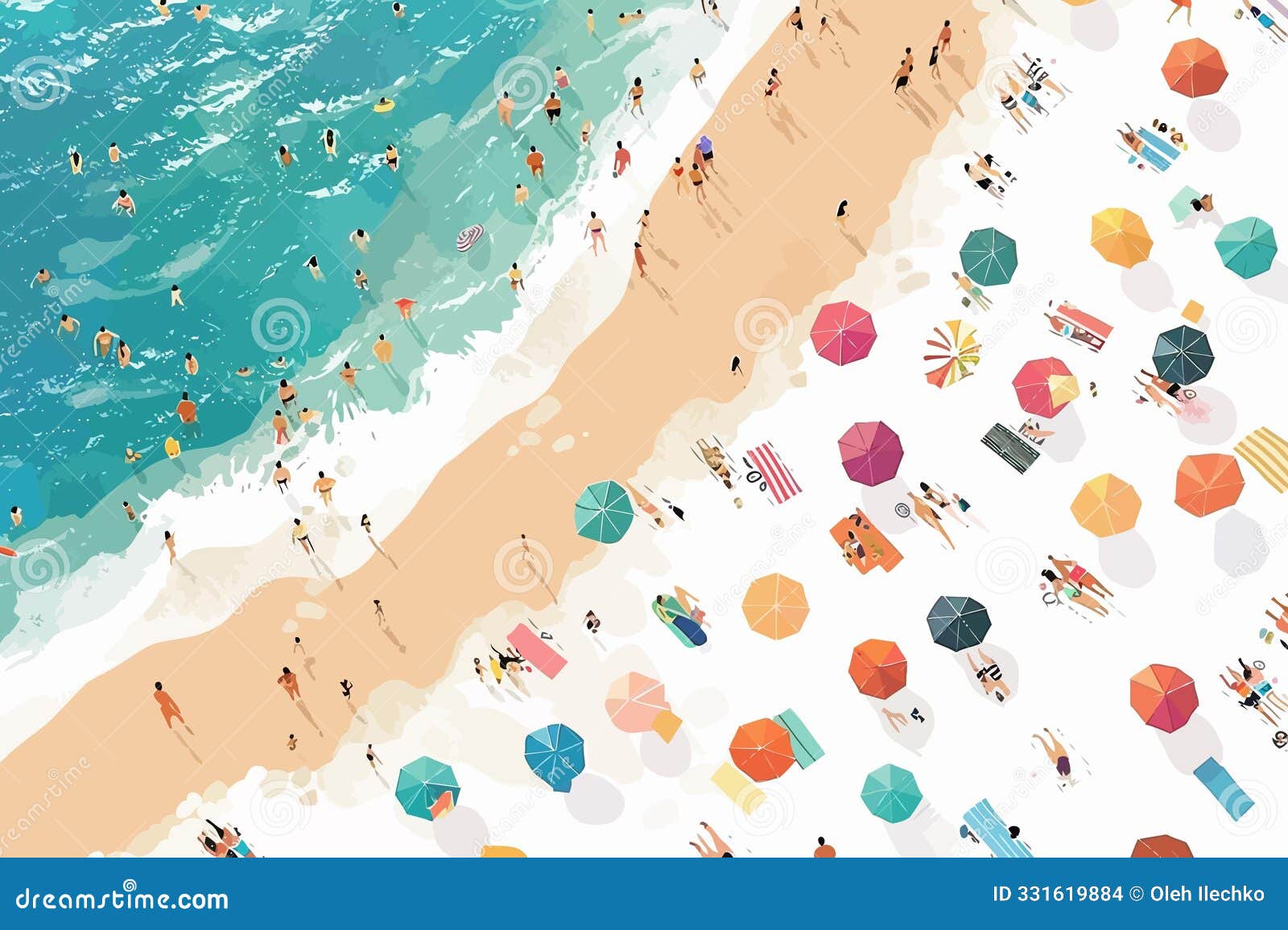 Overhead Shot of a Crowded Beach Isolated Vector Style Stock Vector ...