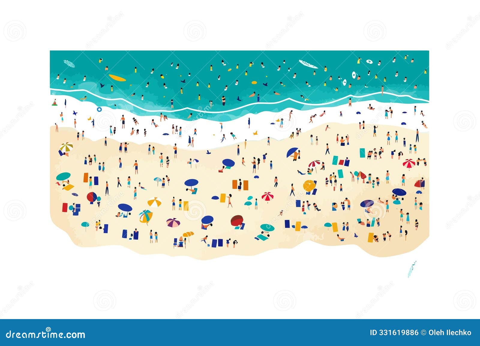 Overhead Shot of a Crowded Beach Isolated Vector Style Stock Vector - Illustration of sunny ...