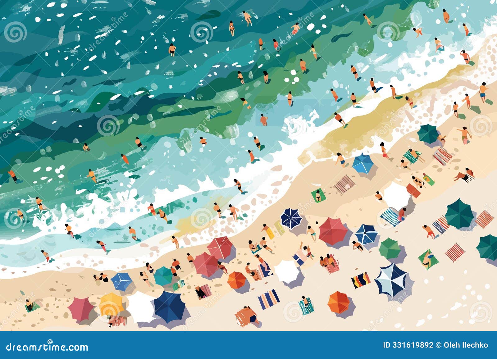 Overhead Shot of a Crowded Beach Isolated Vector Style Stock Vector ...