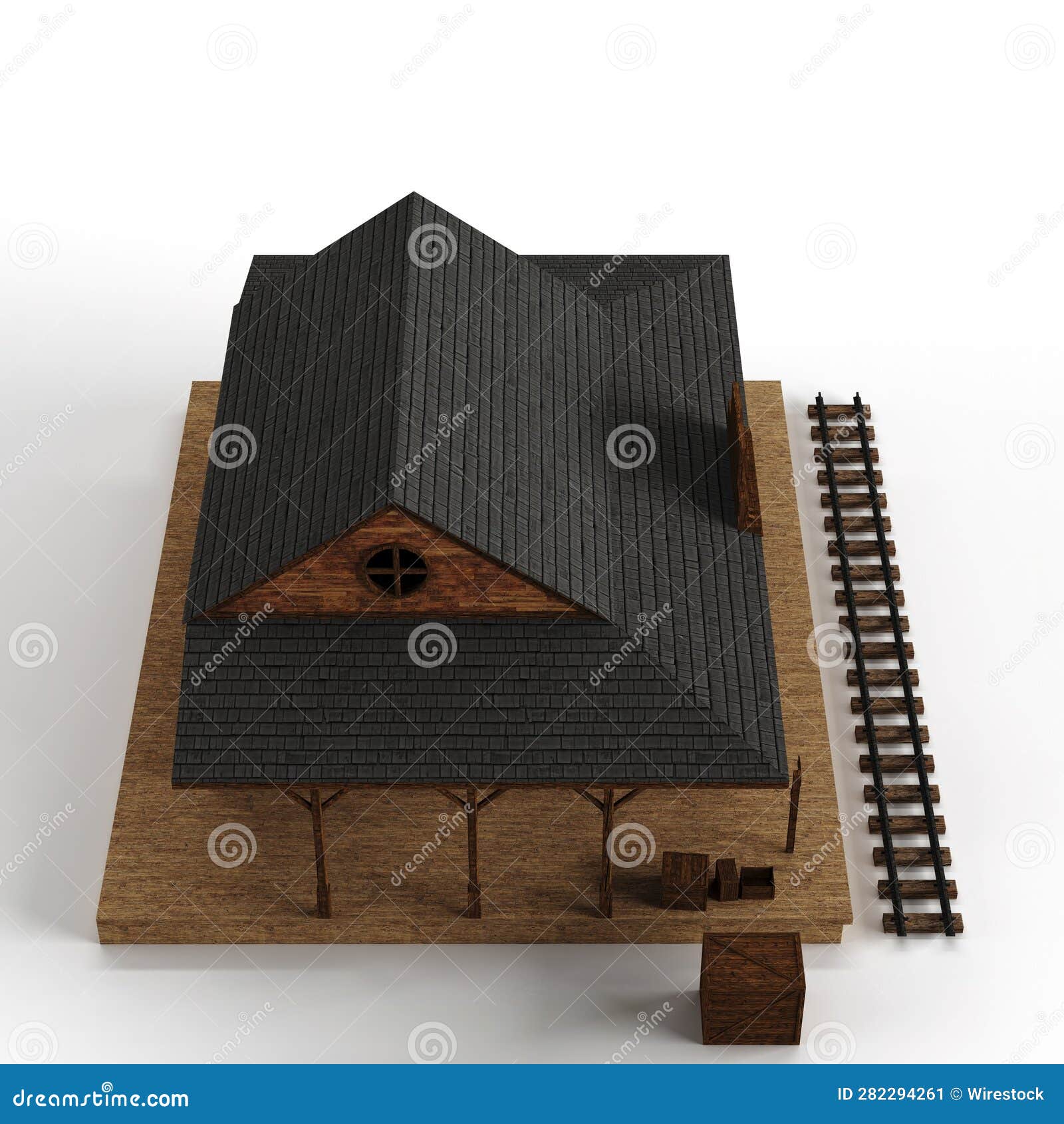 Overhead Shot of a 3D Rendered Scale Model of an Old Train Station ...