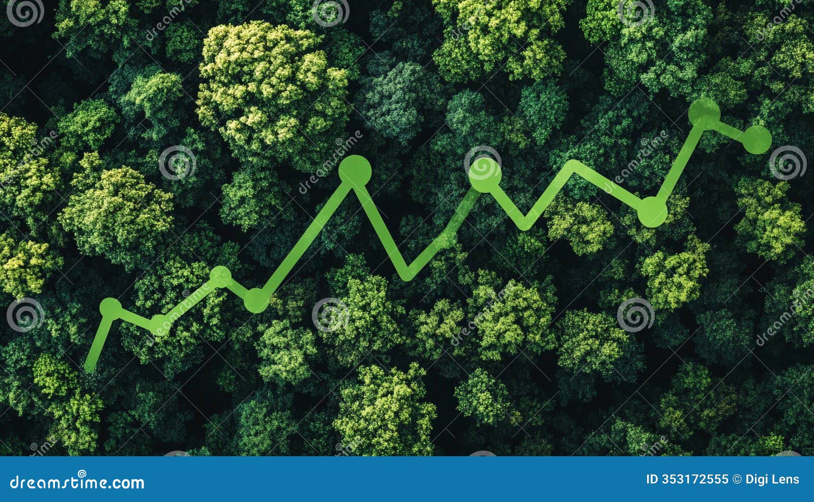 Aerial View of Lush Forest with Upward Trending Green Graph ...