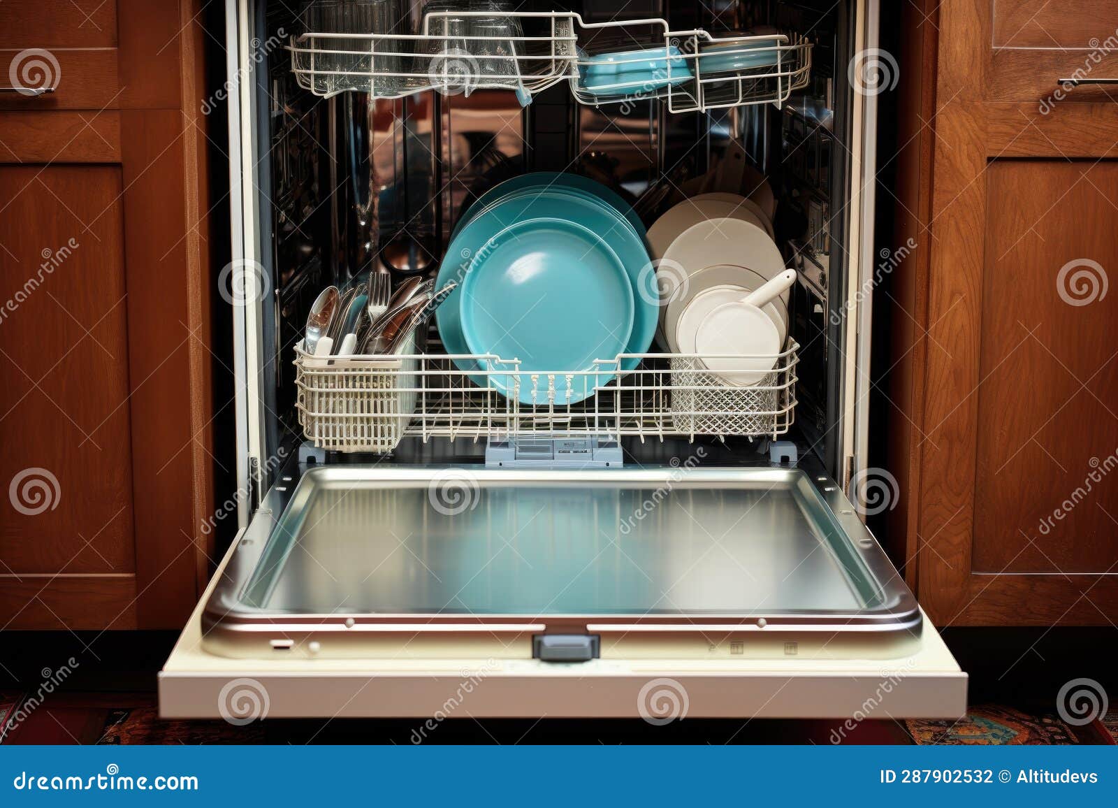 Overhead Shot of a Dishwasher with Open Door Stock Photo - Image of ...