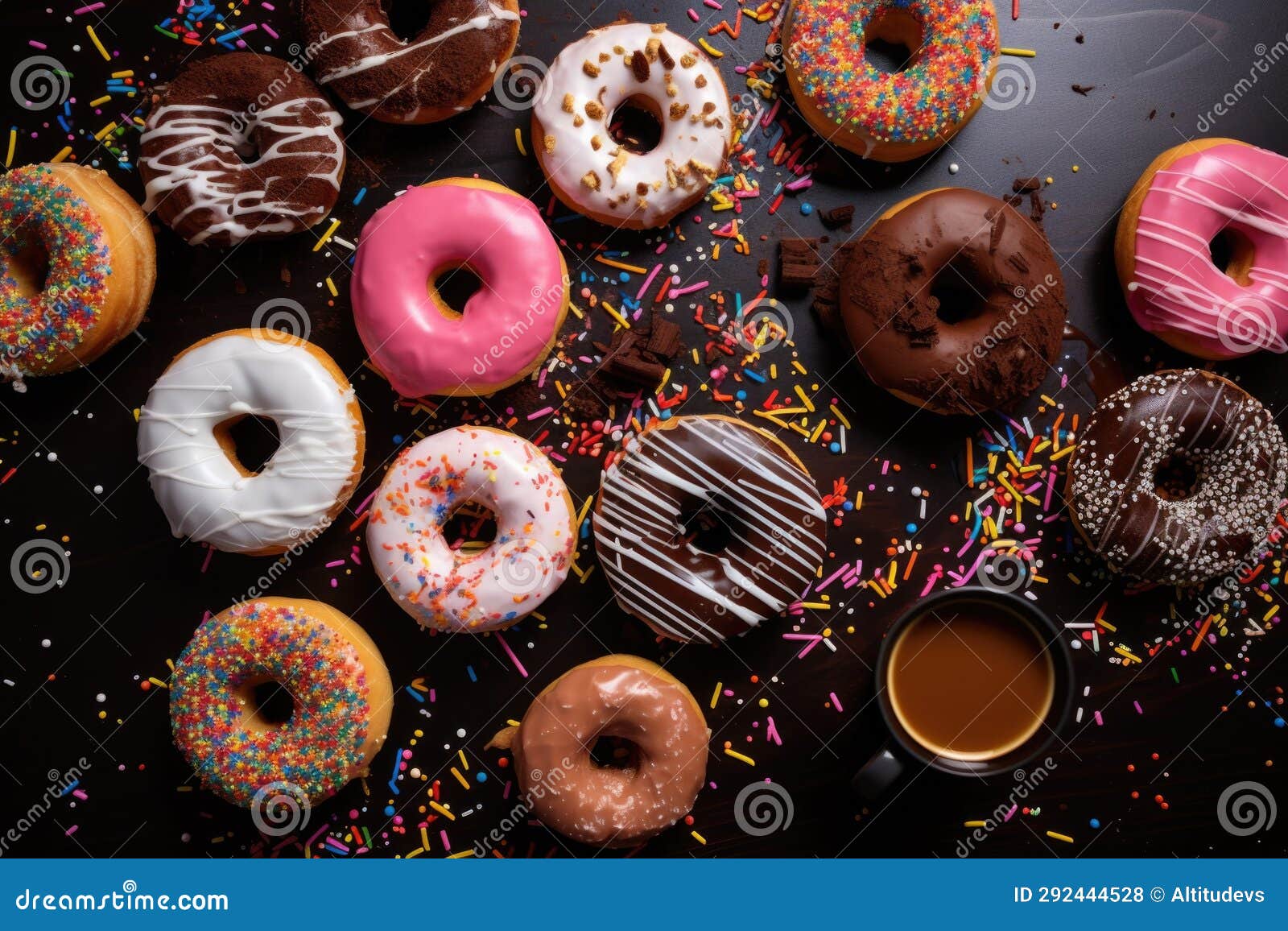 Overhead Shot of Donuts Scattered on a Table Stock Photo - Image of ...