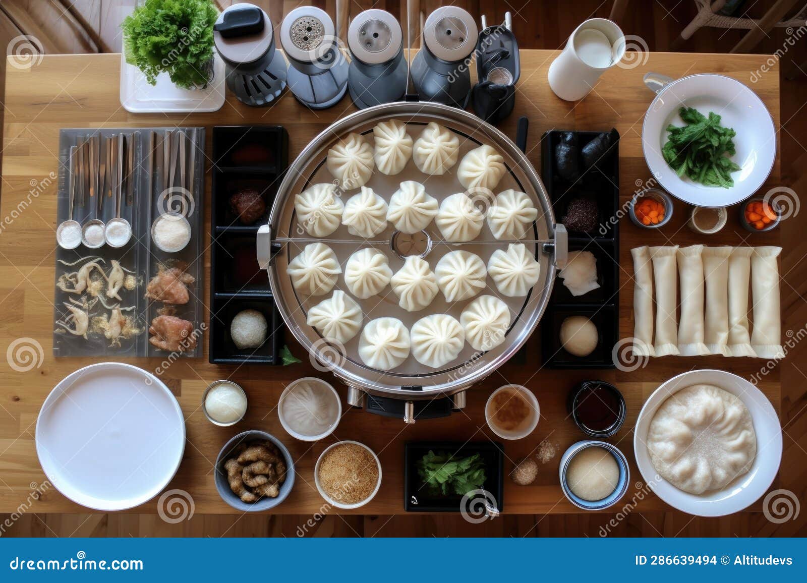 Overhead Shot of Dumpling Making Setup Stock Illustration ...