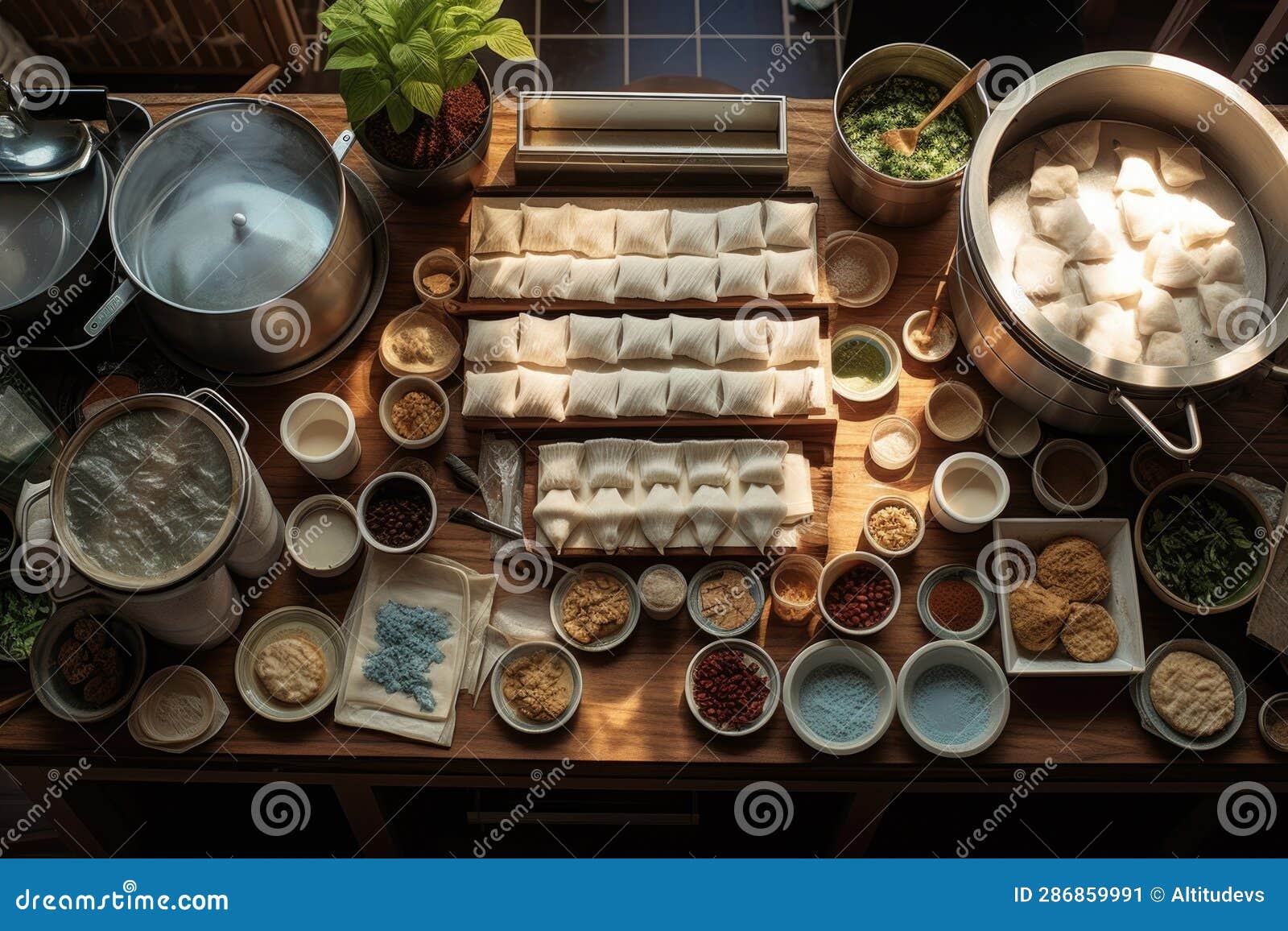 Overhead Shot of Dumpling Making Setup Stock Image - Image of rolling ...