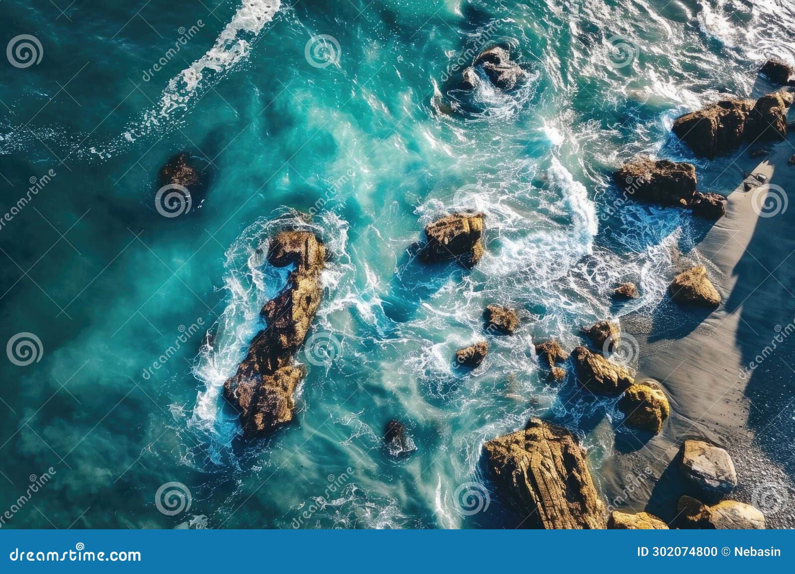 Overhead Shot of the Dynamic Interface between the Deep Turquoise Sea ...