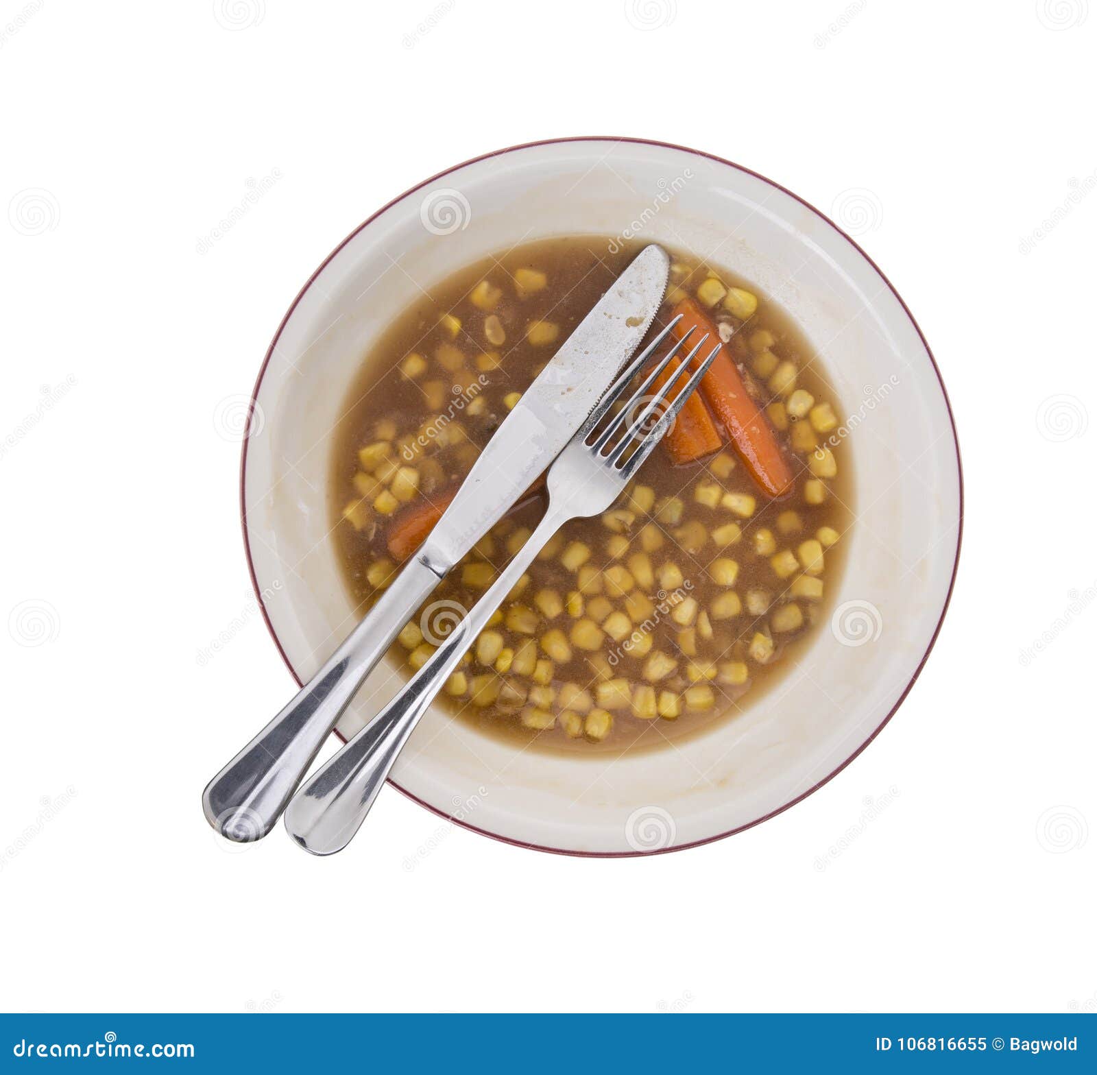 Overhead Shot of an Empty Plate with Leftovers from a Meal on a White ...