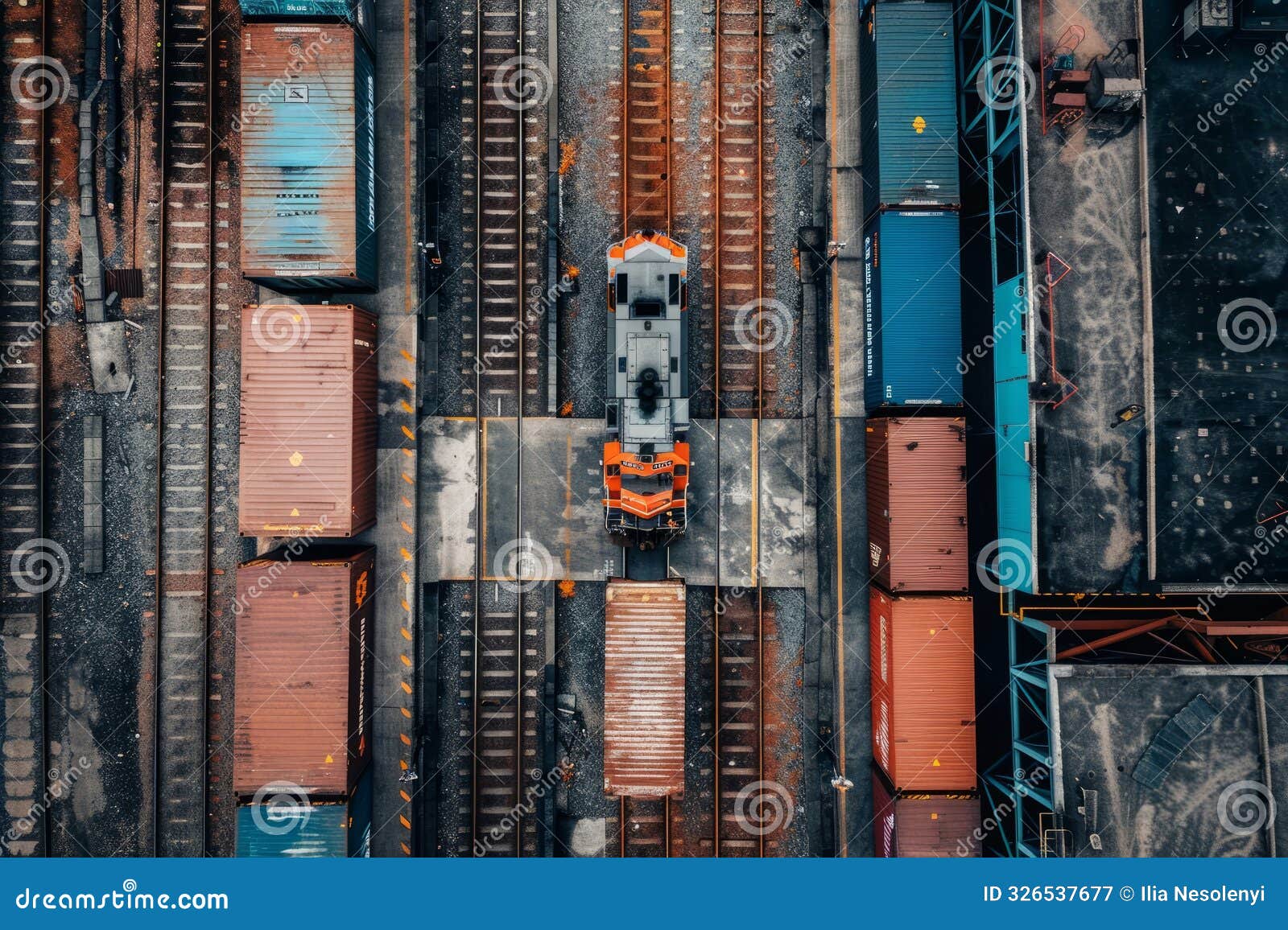 Overhead Shot of a Freight Train Navigating through a Railway Yard ...