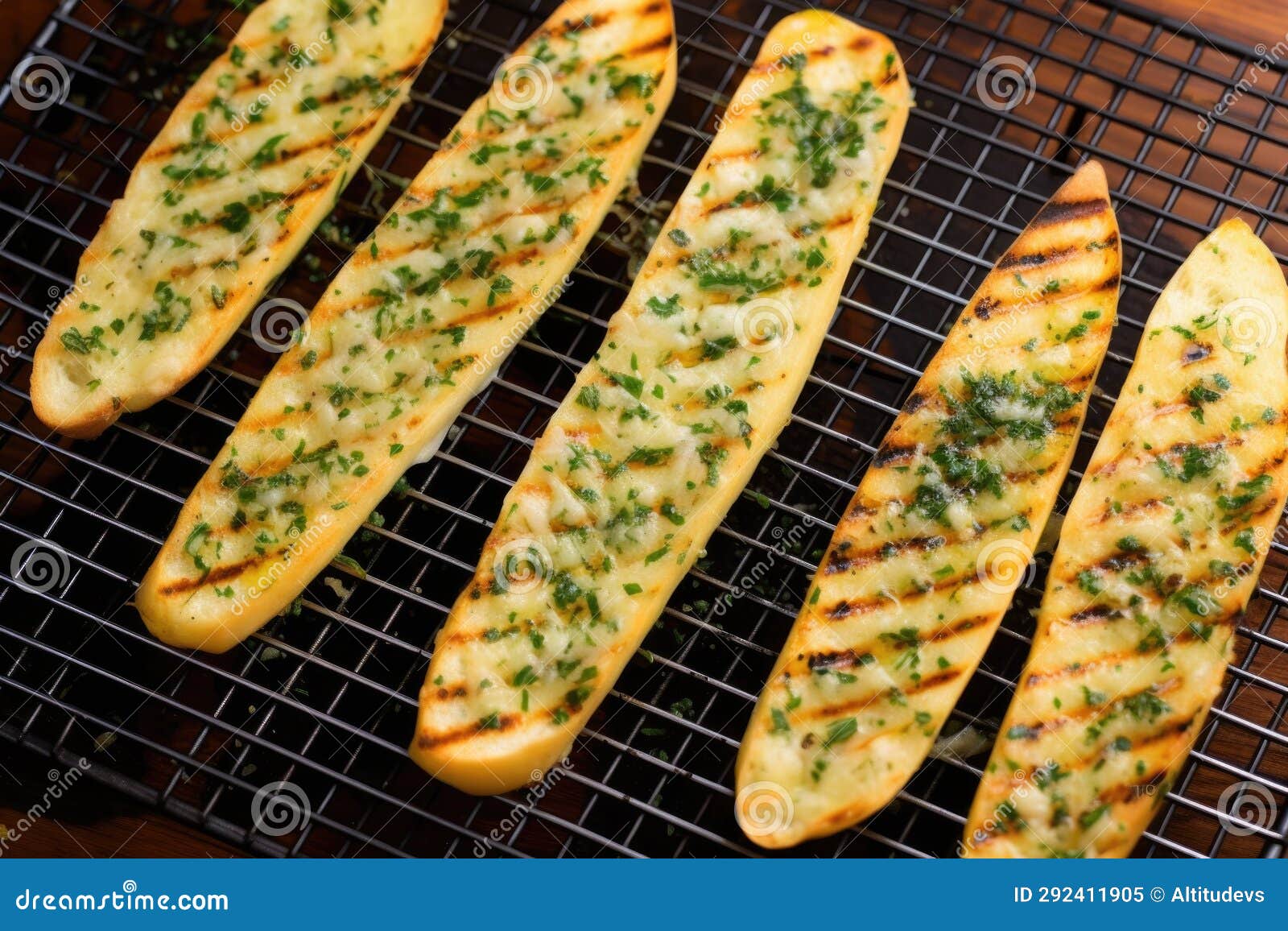 Overhead Shot of Garlic Bread on a Grilled Rack Stock Image - Image of ...