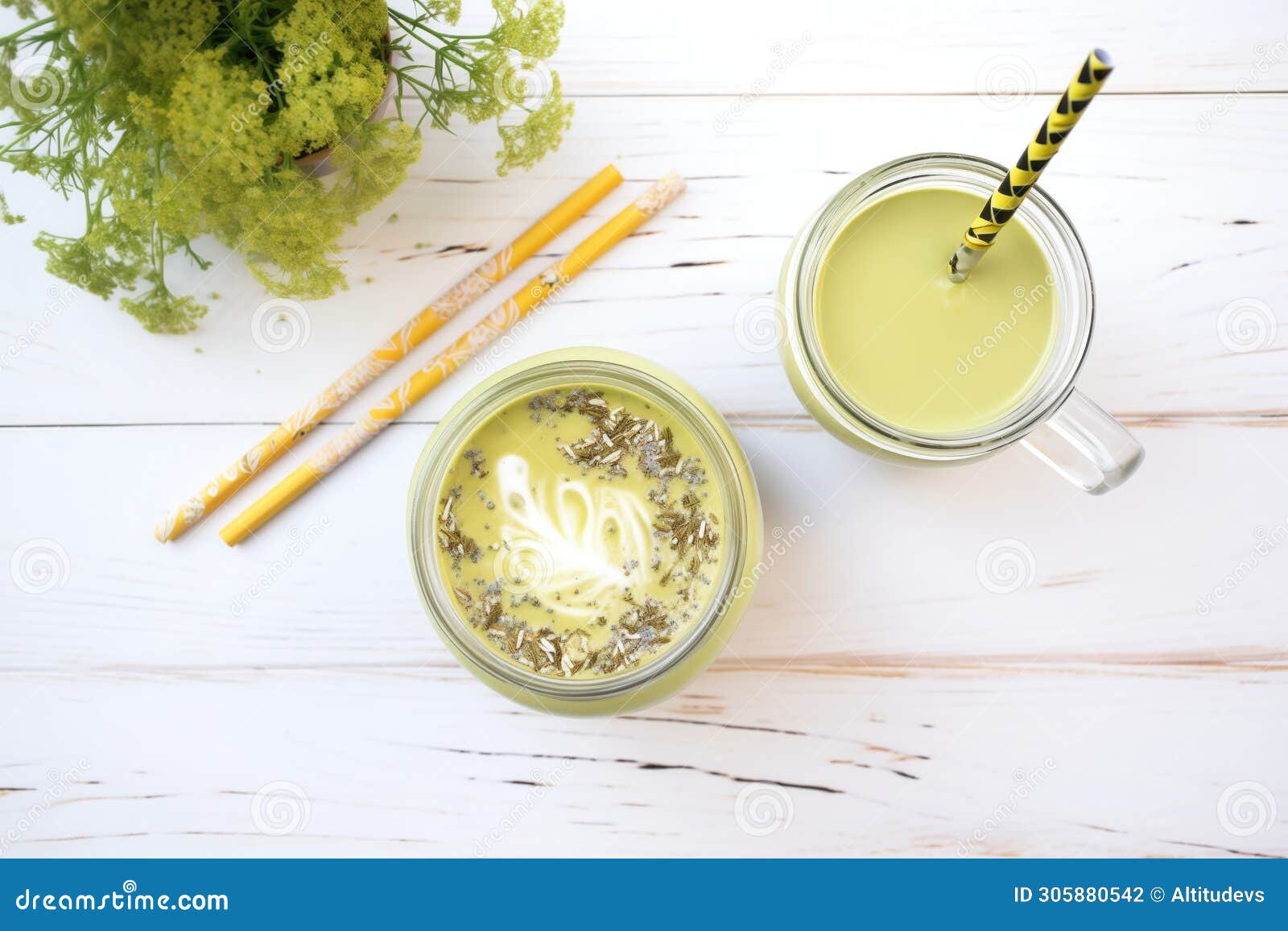 Overhead Shot of Iced Matcha Latte with a Spiral Notebook Stock Photo ...
