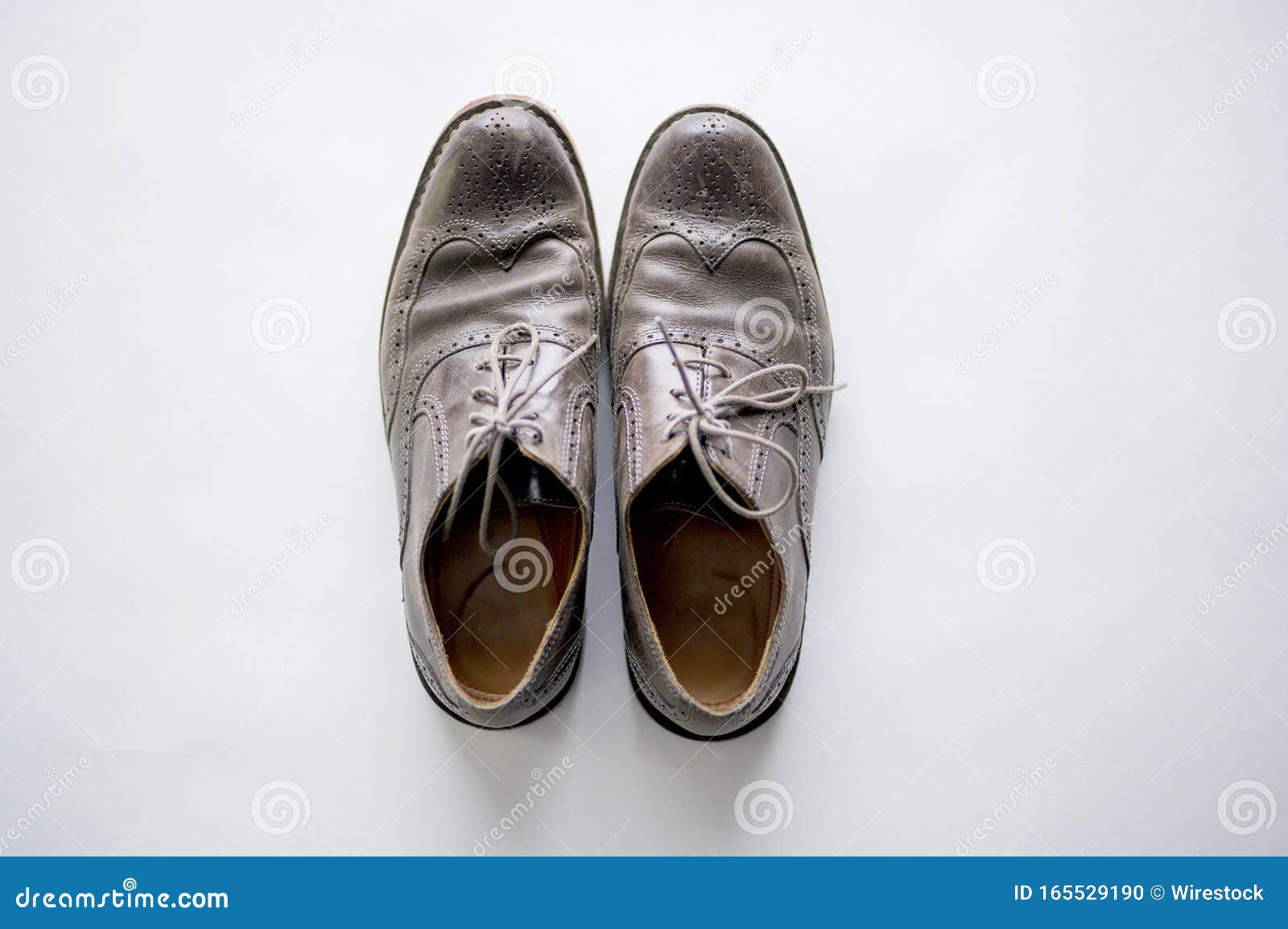 Overhead Shot of Leather Shoes on a White Surface Stock Photo - Image ...