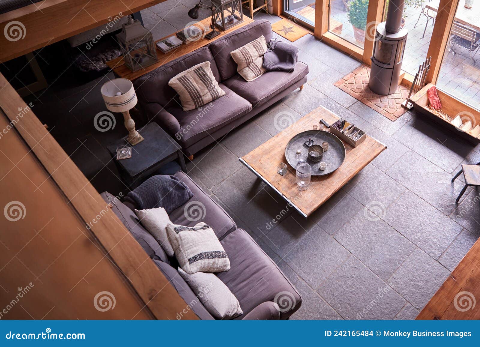 Overhead Shot of Lounge in Modern Open Plan House or Apartment with ...