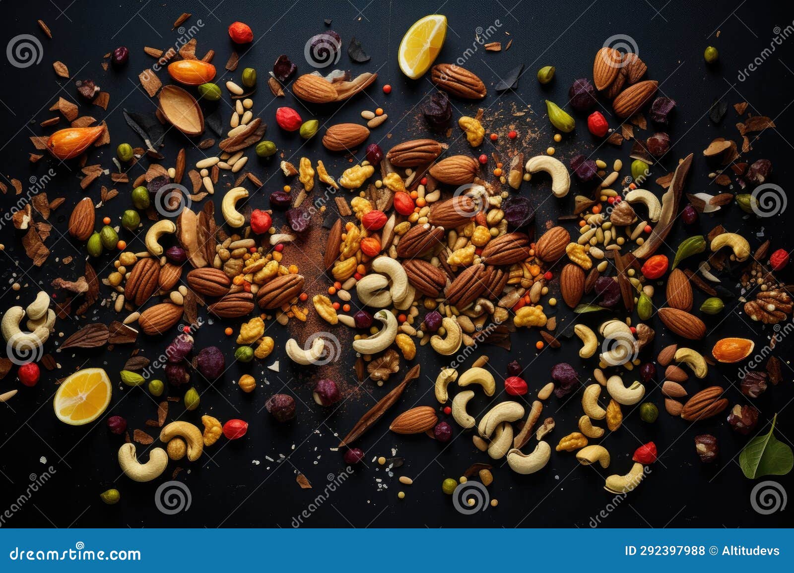 An Overhead Shot of Mixed Nuts Scattered Randomly Stock Photo - Image ...