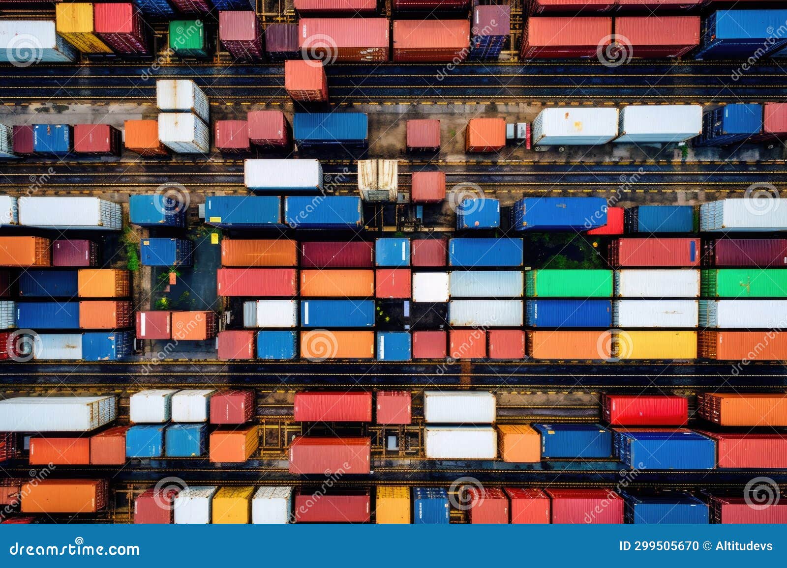 Overhead Shot of Multicolored Cargo Containers Stacked on a Train Stock ...