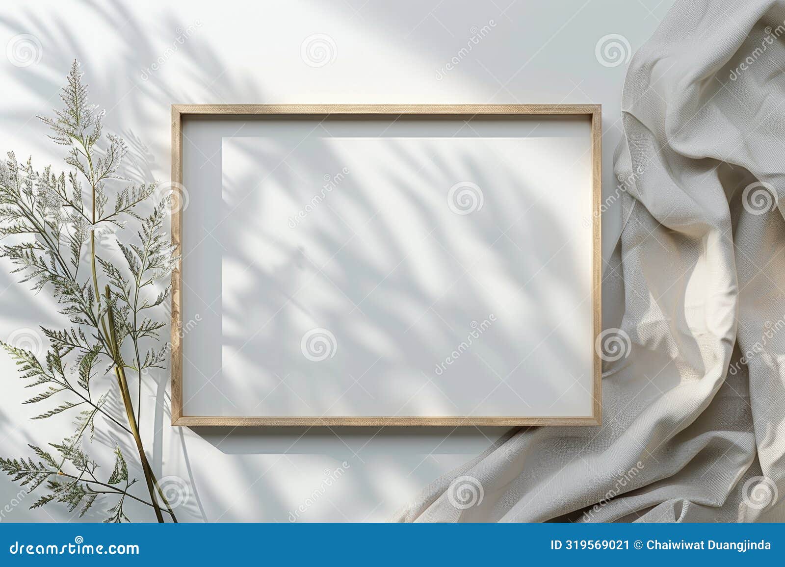 Overhead Shot of a Plain White Print in a Modern Wooden Frame Lay Flat ...