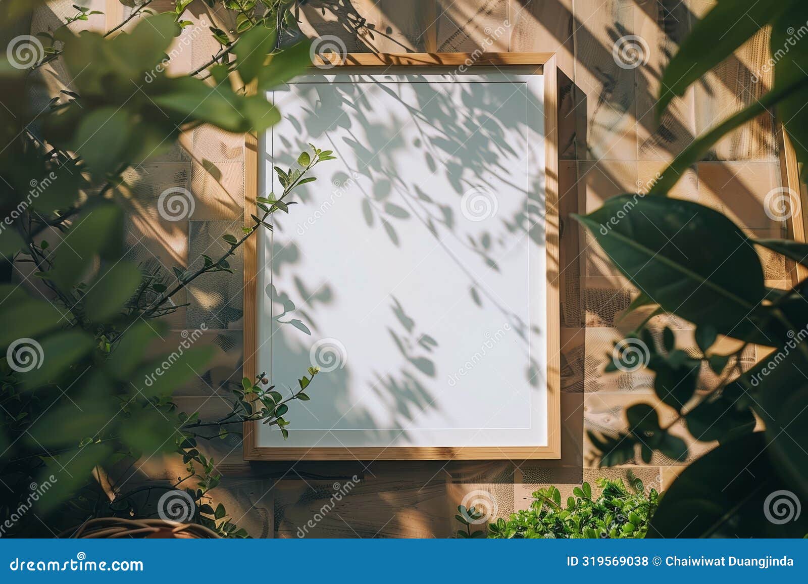 Overhead Shot of a Plain White Print in a Modern Wooden Frame Lay Flat ...