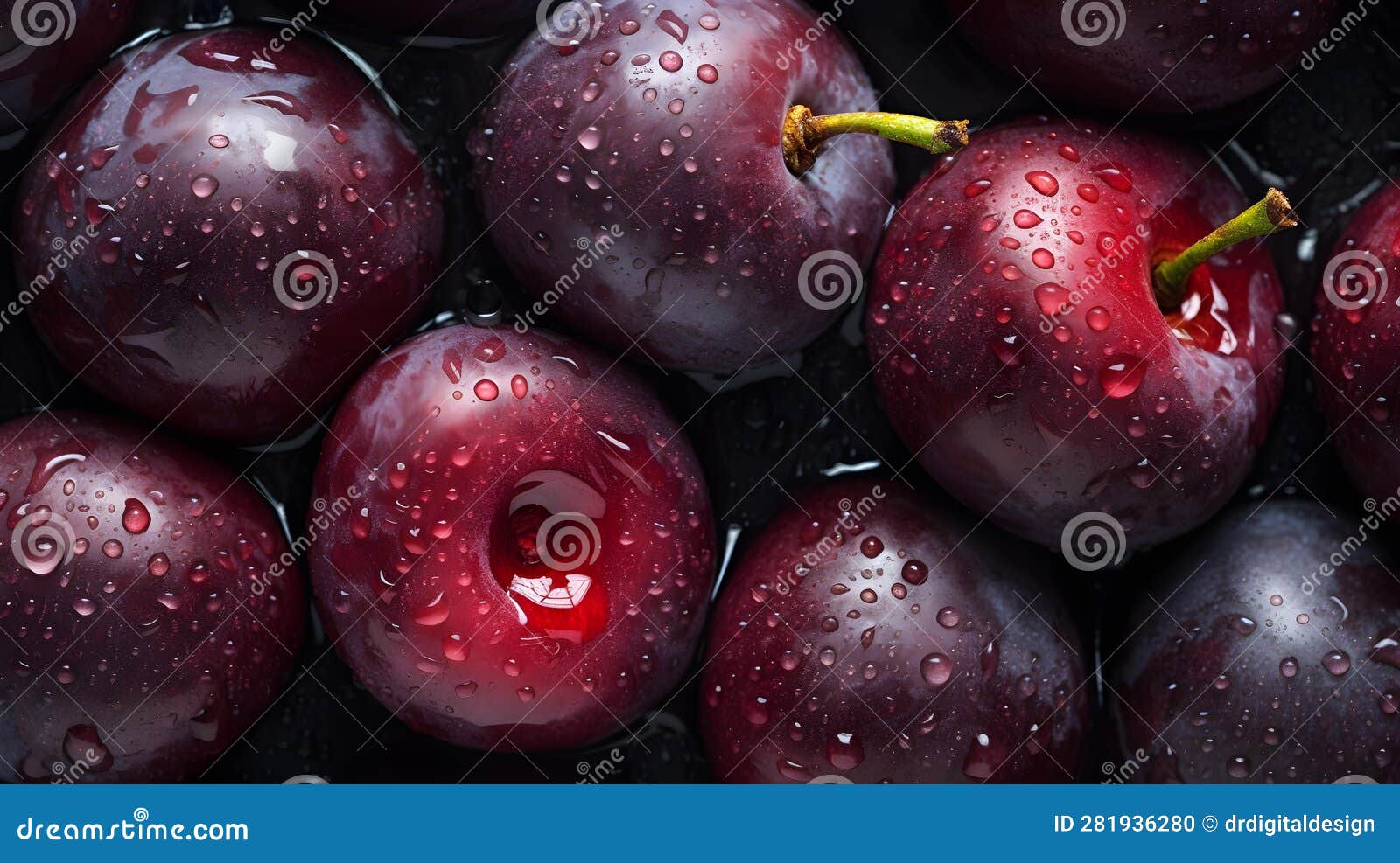 Overhead Shot of Plums with Visible Water Drops. Close Up. Stock ...