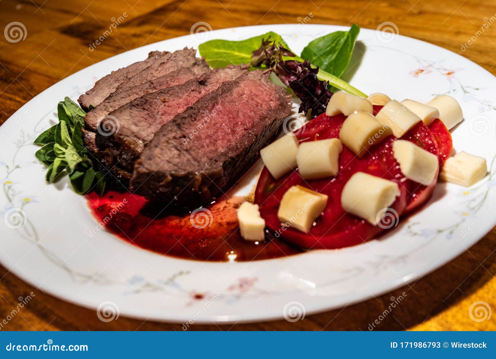 Overhead Shot of a Rare Cooked Meat Stock Image - Image of plate, beef ...