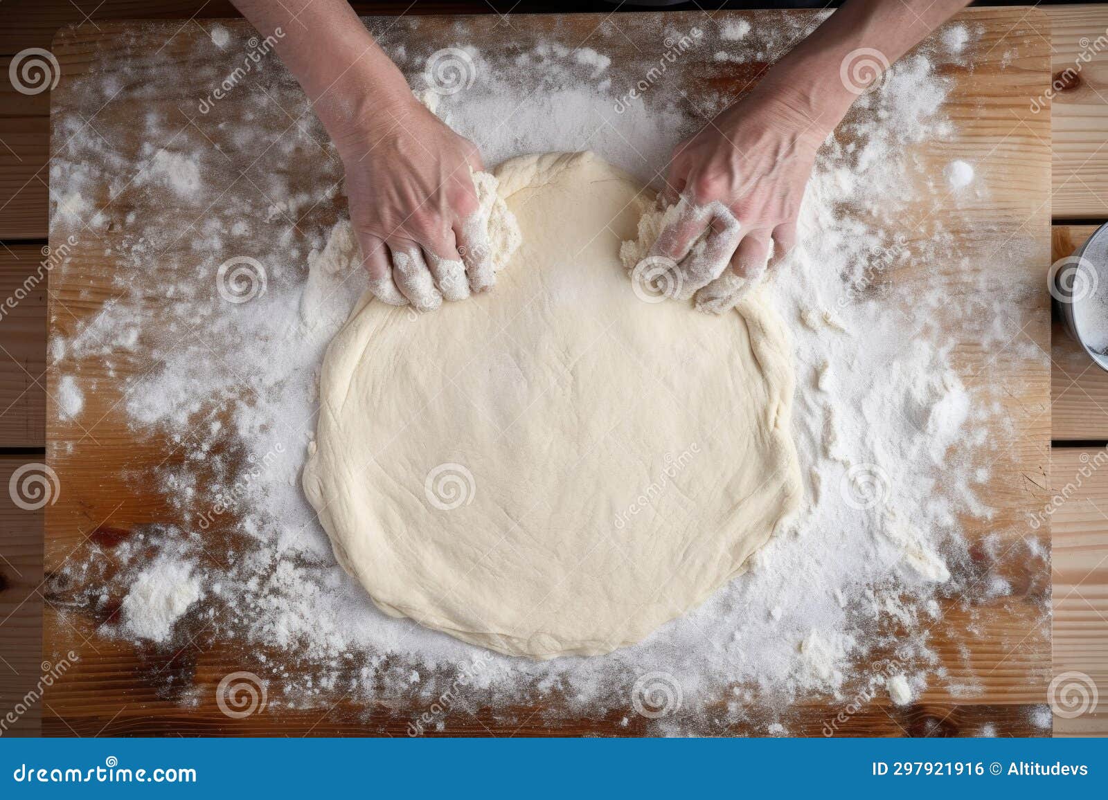 Overhead Shot of Raw Flatbread Dough Being Cut and Shaped Stock Photo ...
