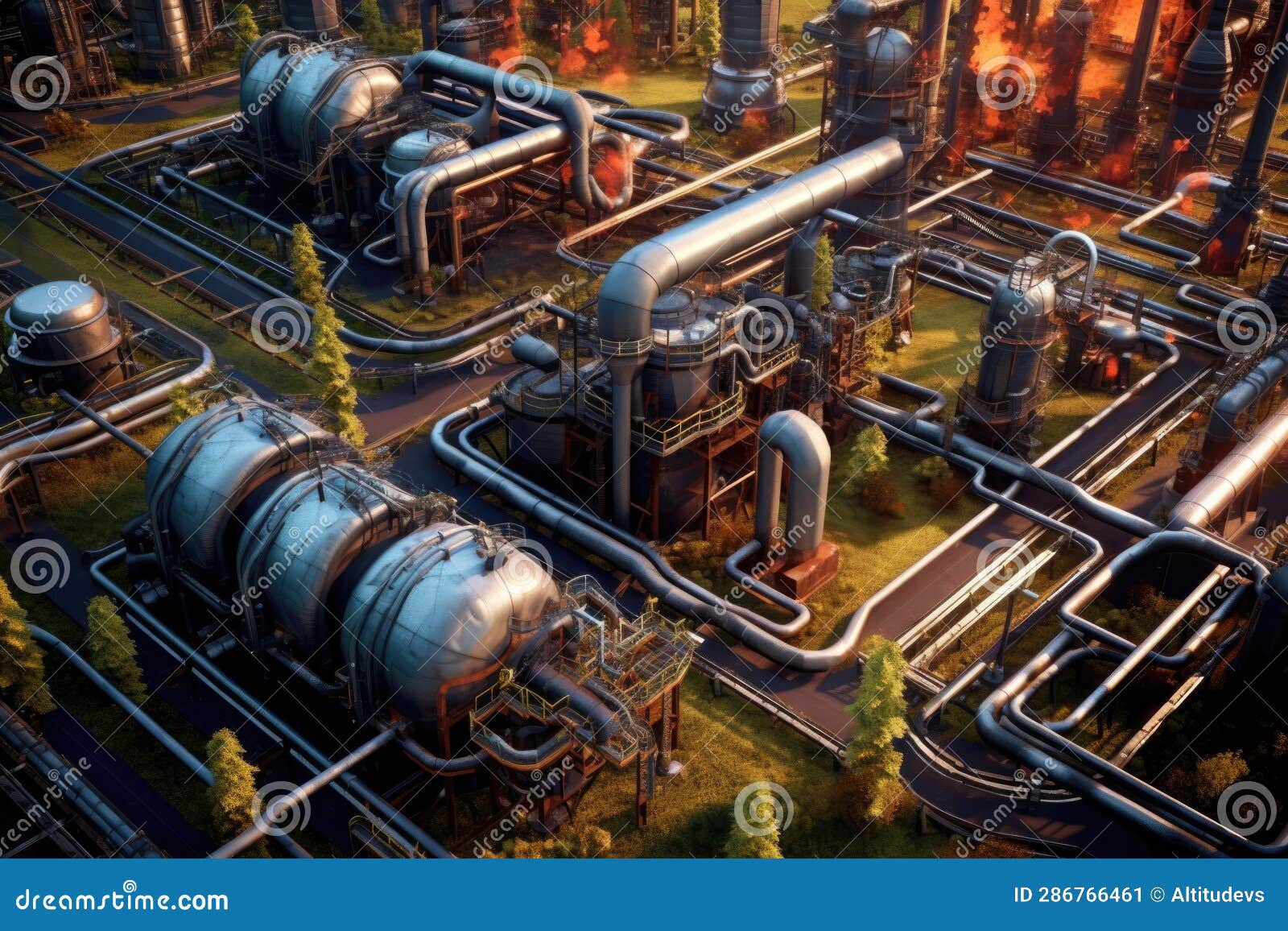 Overhead Shot of Refinerys Complex Pipeline System Stock Image - Image ...