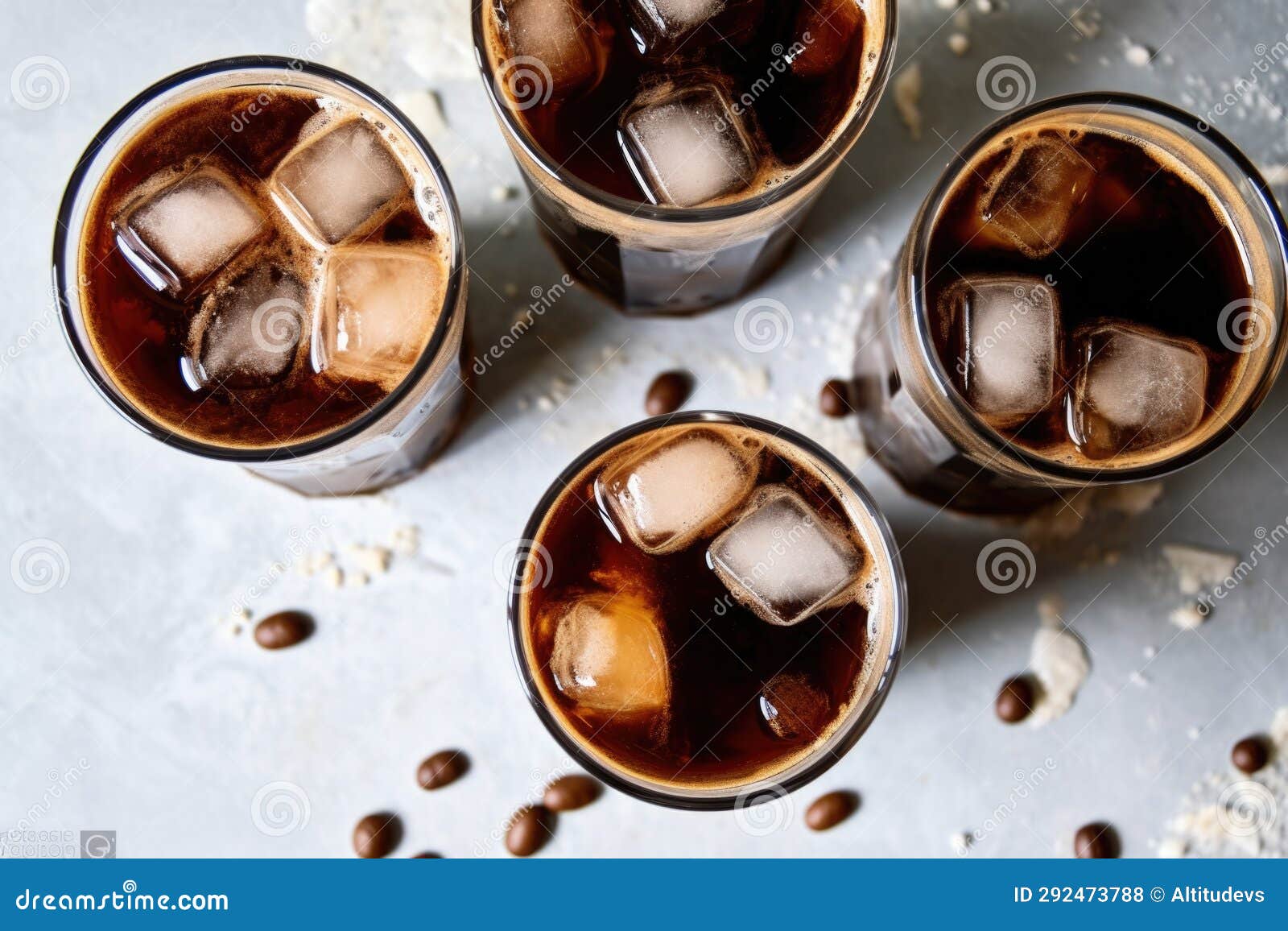 An Overhead Shot of Root Beer in Multiple Glasses Stock Photo - Image ...