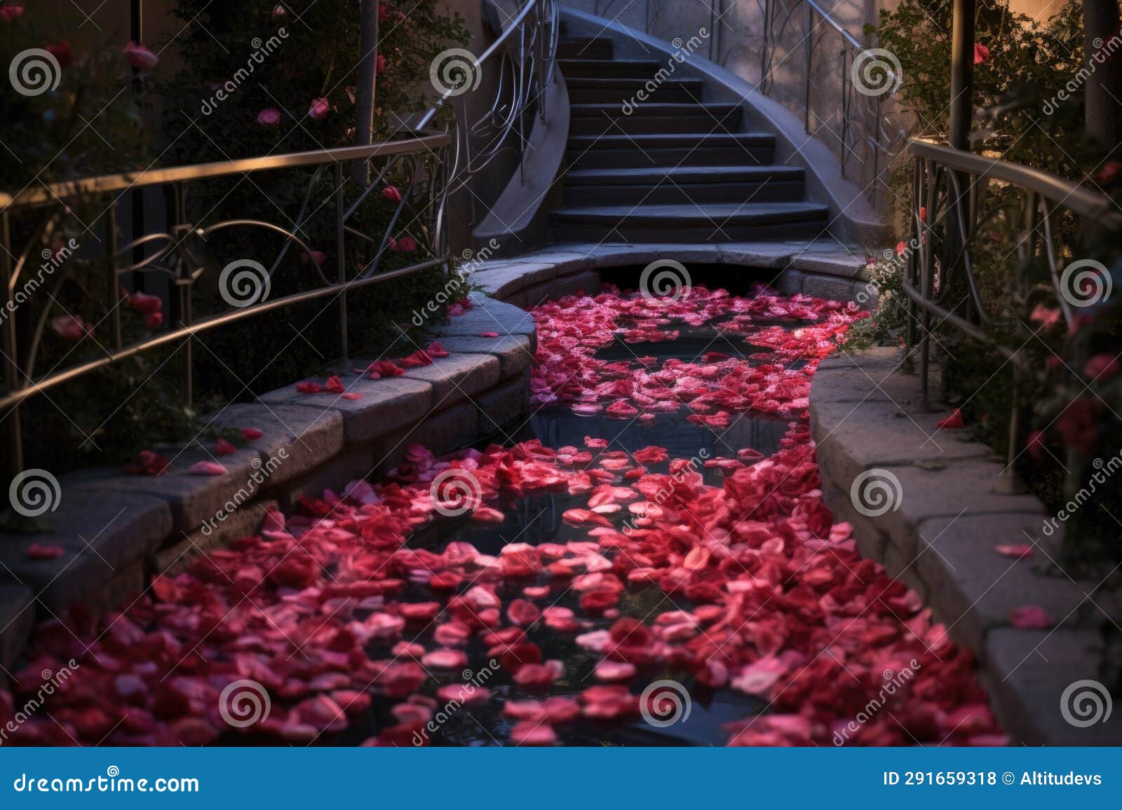 Overhead Shot of a Rose Petal Path Leading To a Jacuzzi Stock ...