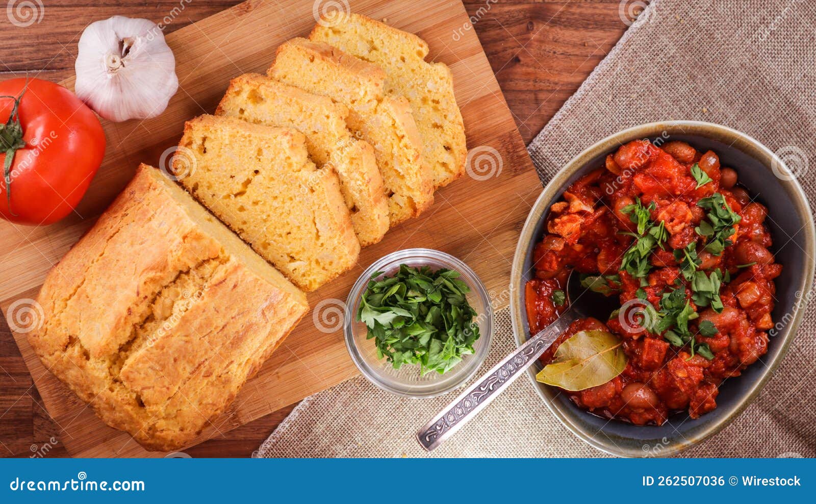 Overhead Shot of a Rustic Breakfast Meal Composed of Angolan Corn and ...
