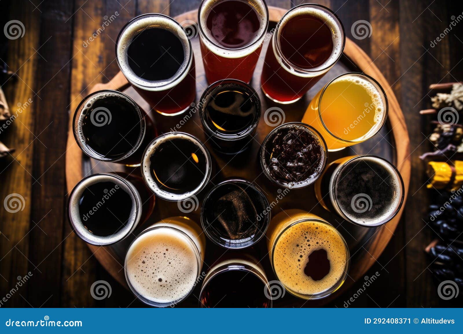 Overhead Shot of a Sampler of Various Beer Styles Stock Image - Image ...