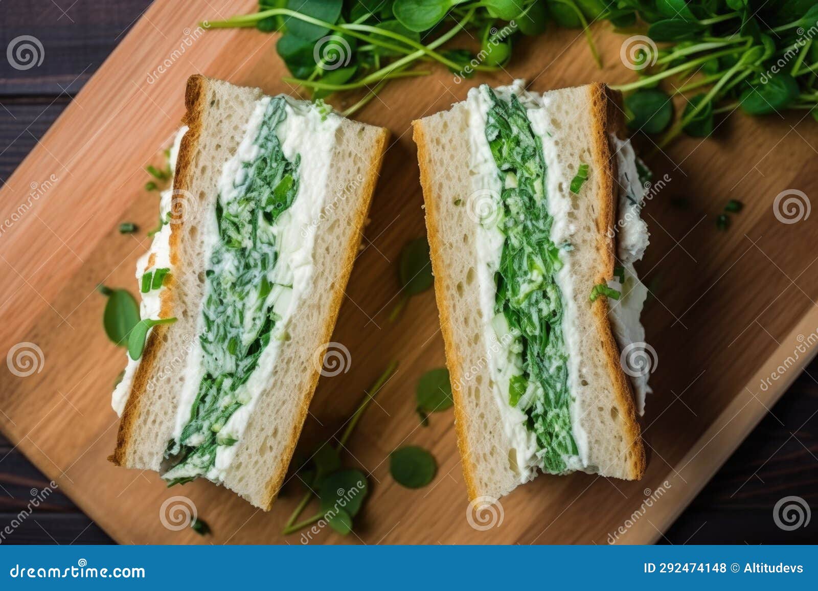 Overhead Shot of a Sandwich with Chive and Cream Cheese Stock Photo ...
