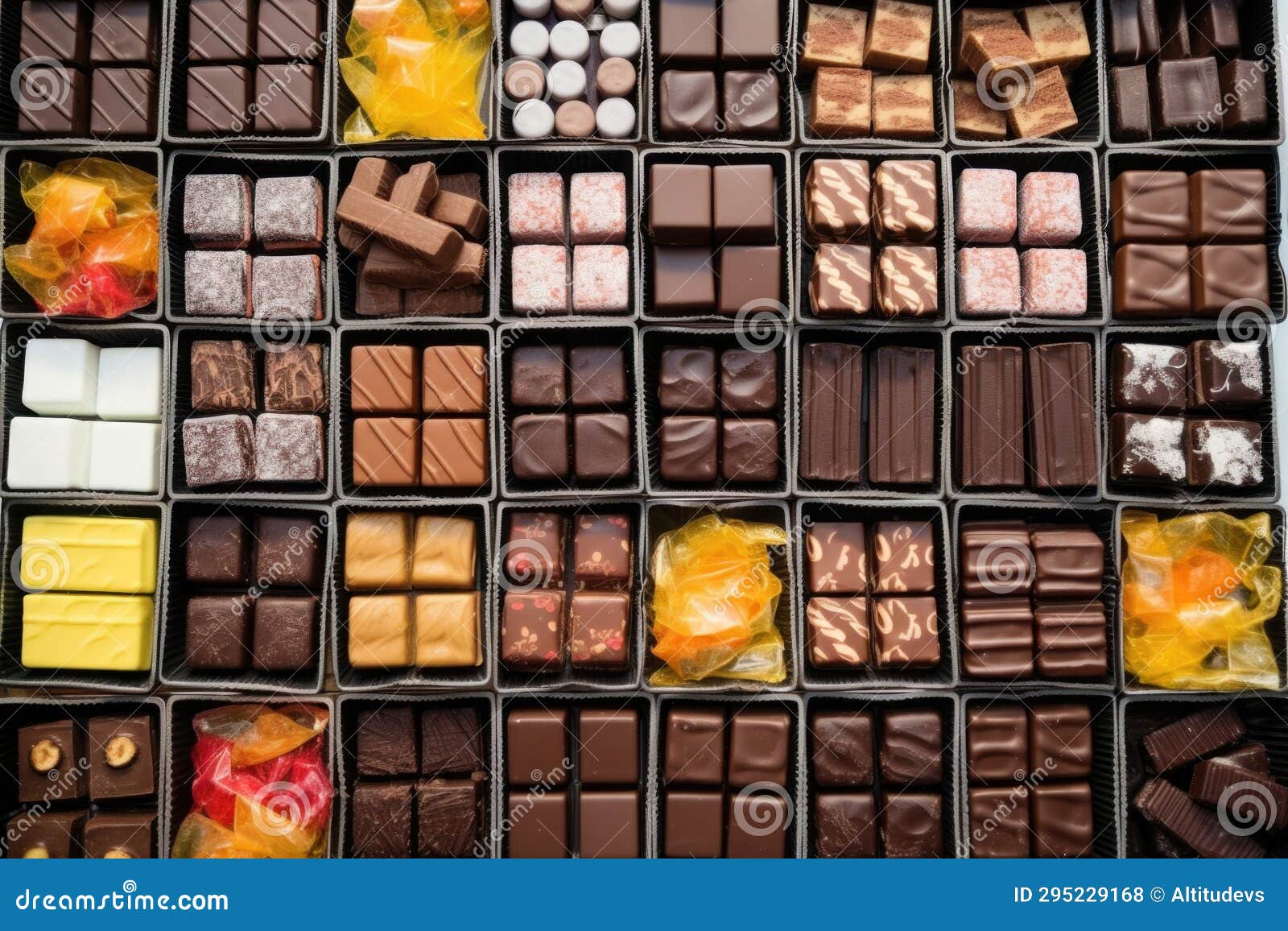 Overhead Shot Showcasing Isle of Machine-packed Chocolate Boxes Stock ...