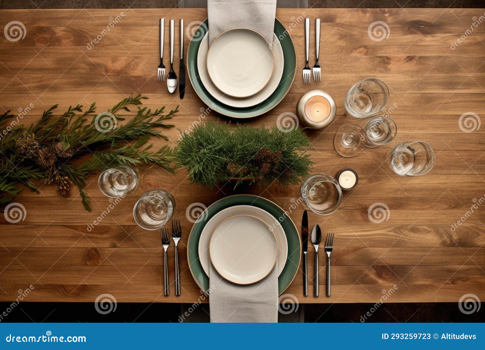 Overhead Shot of a Simple Wooden Dining Table Setting Stock Image ...