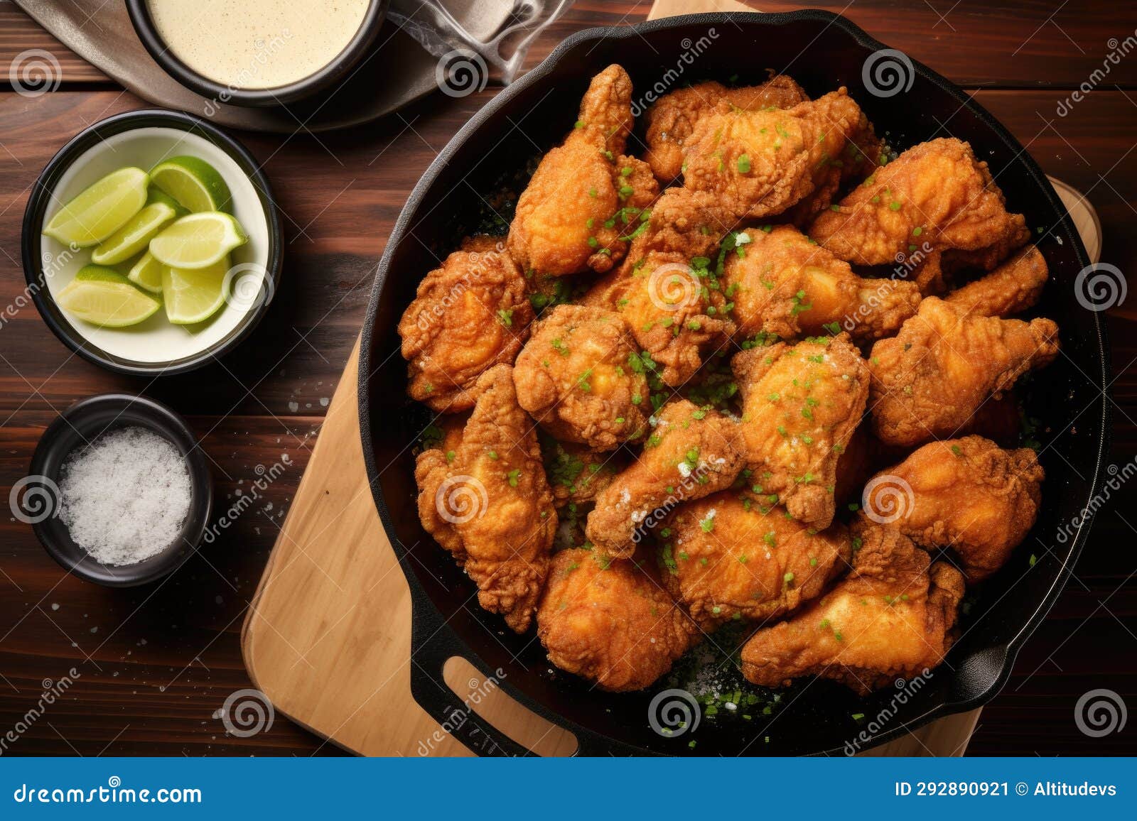 Overhead Shot of Skillet with Sizzling Fried Chicken Stock Image ...