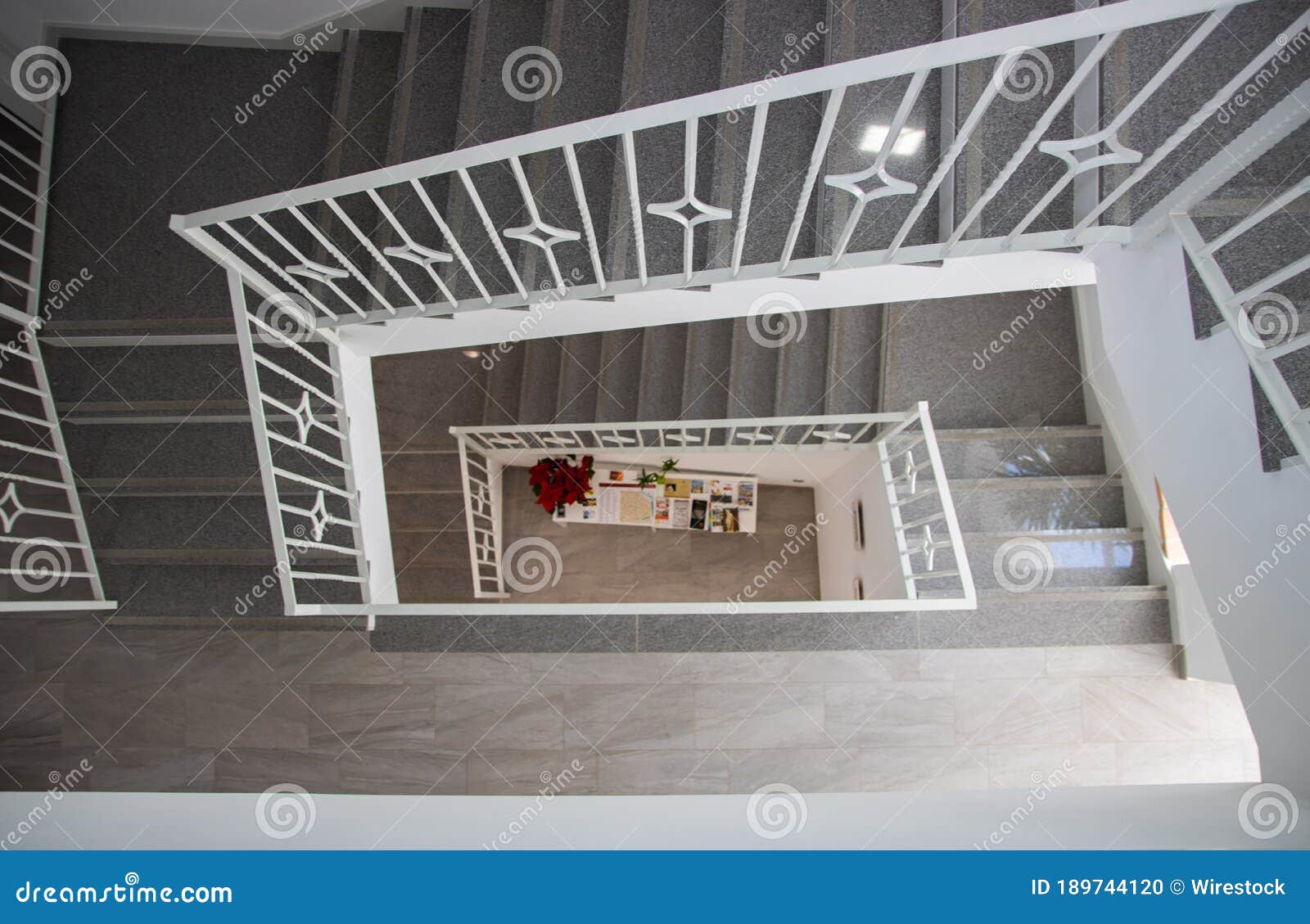 Overhead Shot of a Staircase with White Handrail Stock Photo - Image of ...