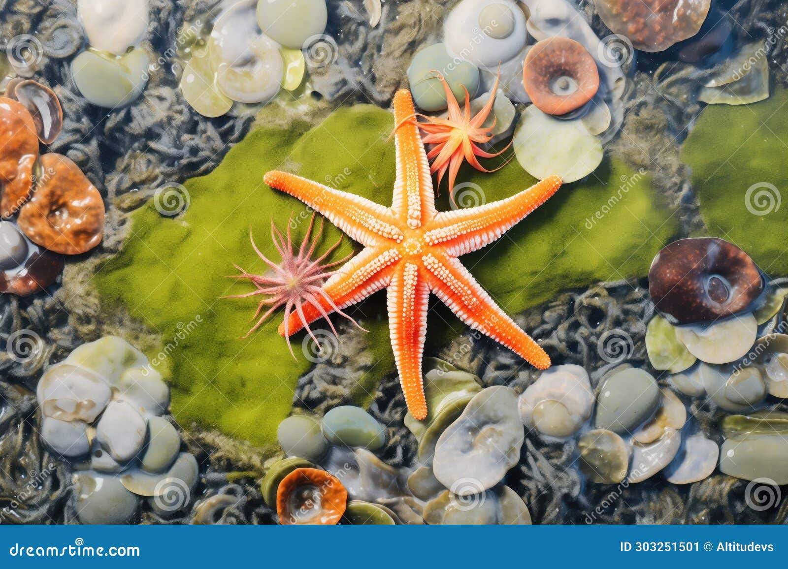 Overhead Shot of Starfish in a Winding Tide Pool Stock Illustration ...