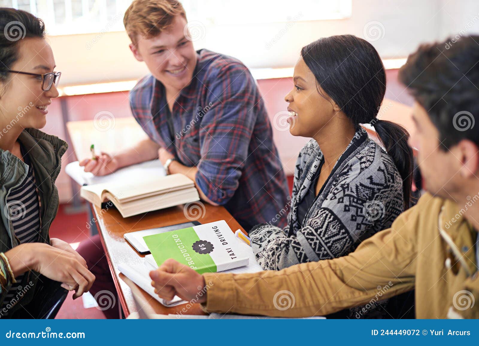 Sharing College Experiences. Overhead Shot of Students Hanging Out ...