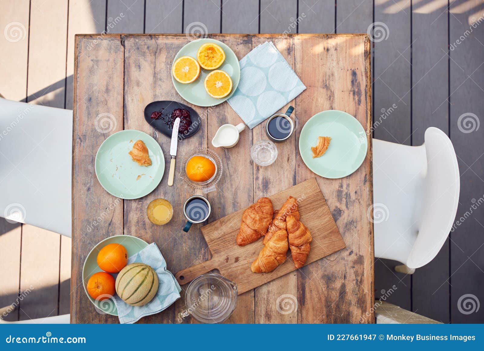 Overhead Shot of Table Set for Breakfast Outdoors on Deck at Home Stock ...