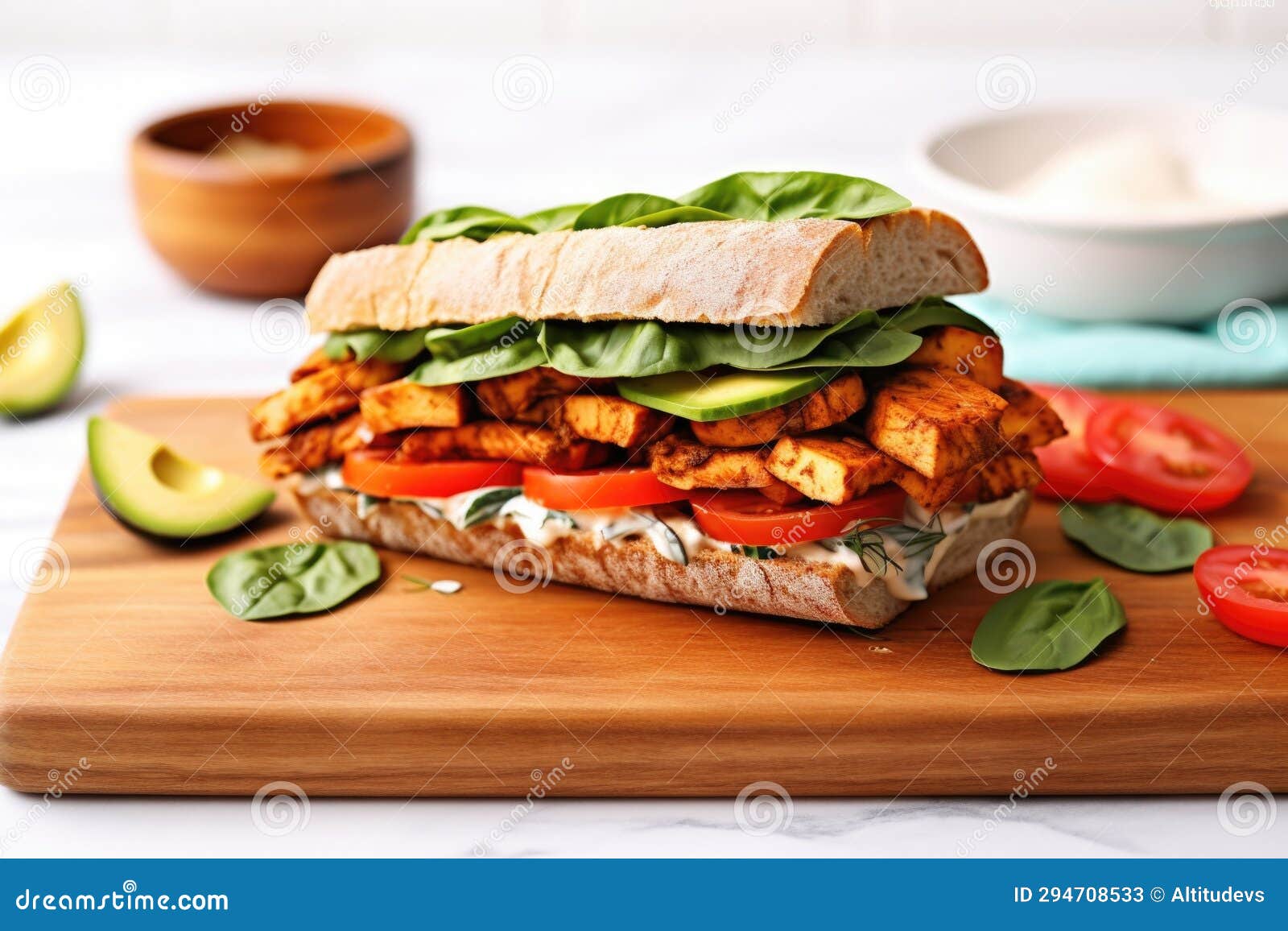 Overhead Shot of a Tempeh Sandwich on a Board Stock Image - Image of ...