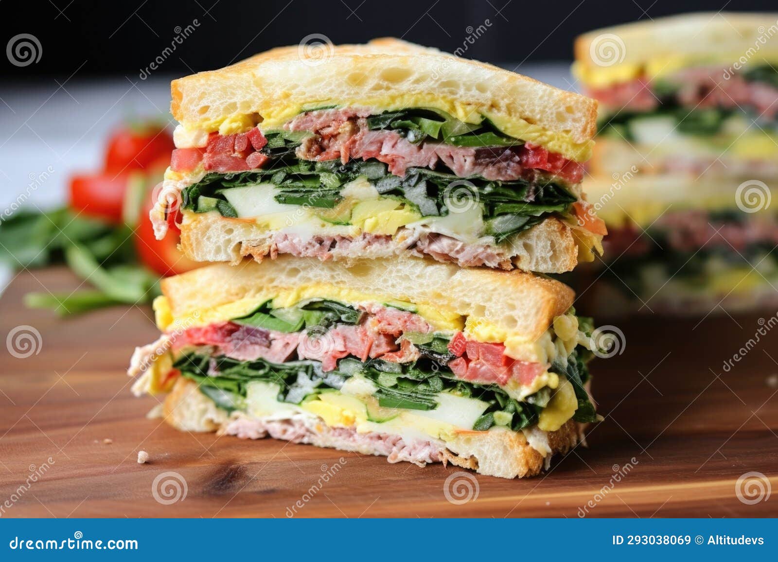Overhead Shot of a Triple Decker Sandwich Cut in Half Stock Image ...