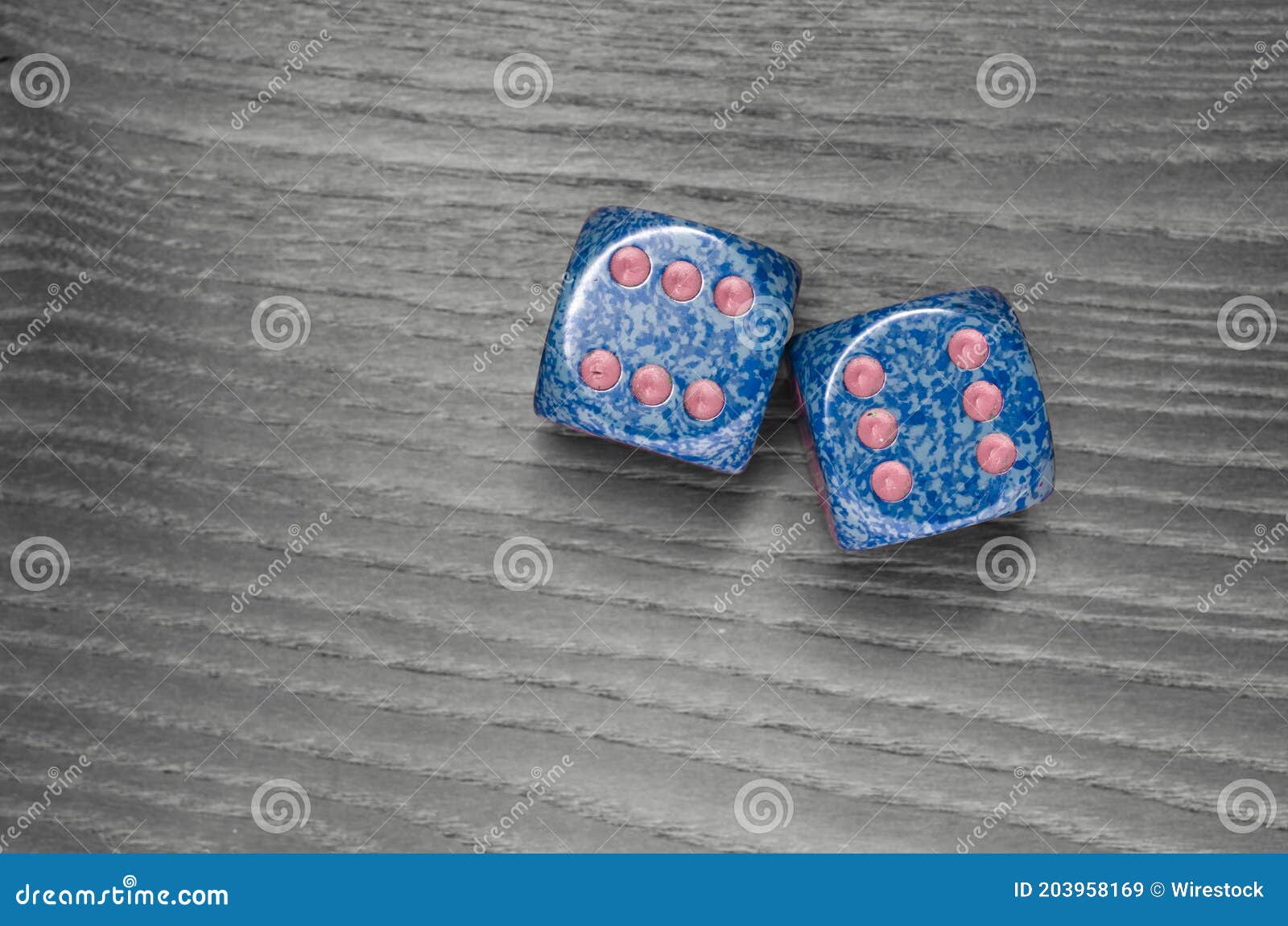 Overhead Shot of Two Dice on a Wooden Surface Stock Image - Image of ...