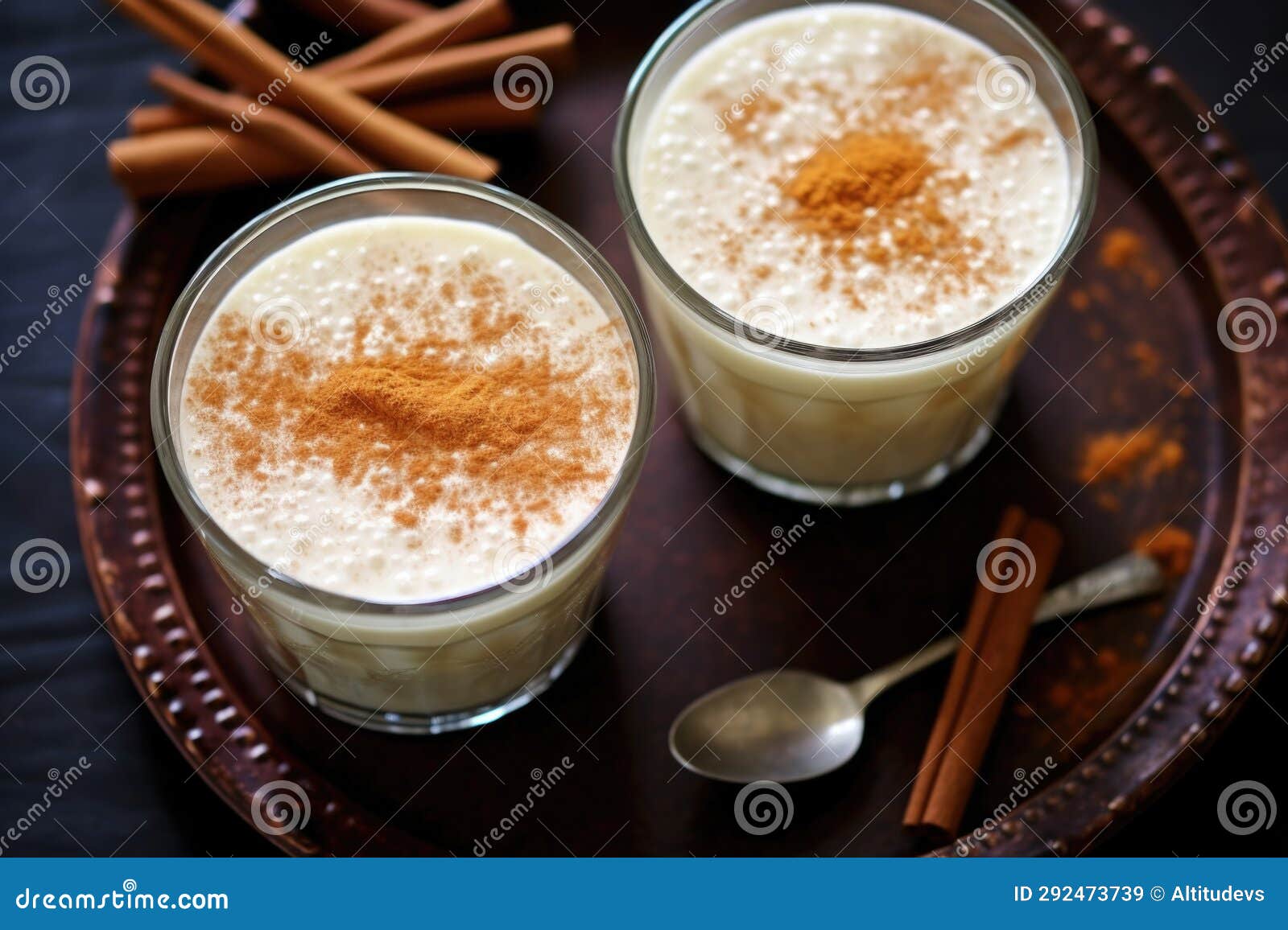 Overhead Shot of Two Glasses of Rice Pudding Drink Stock Image - Image ...