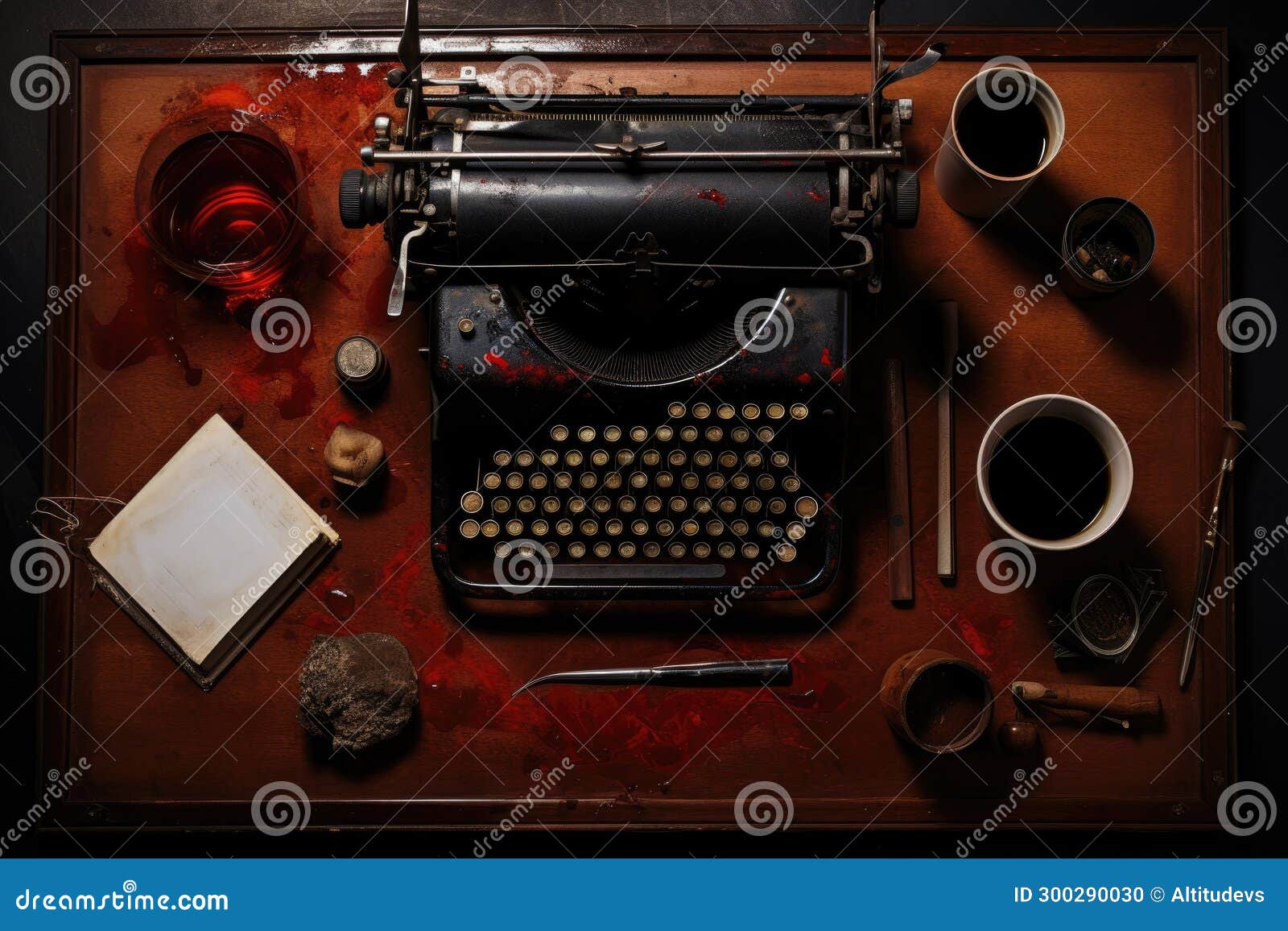 An Overhead Shot of a Typewriter, a Quill Pen and an Ink Bottle Stock ...