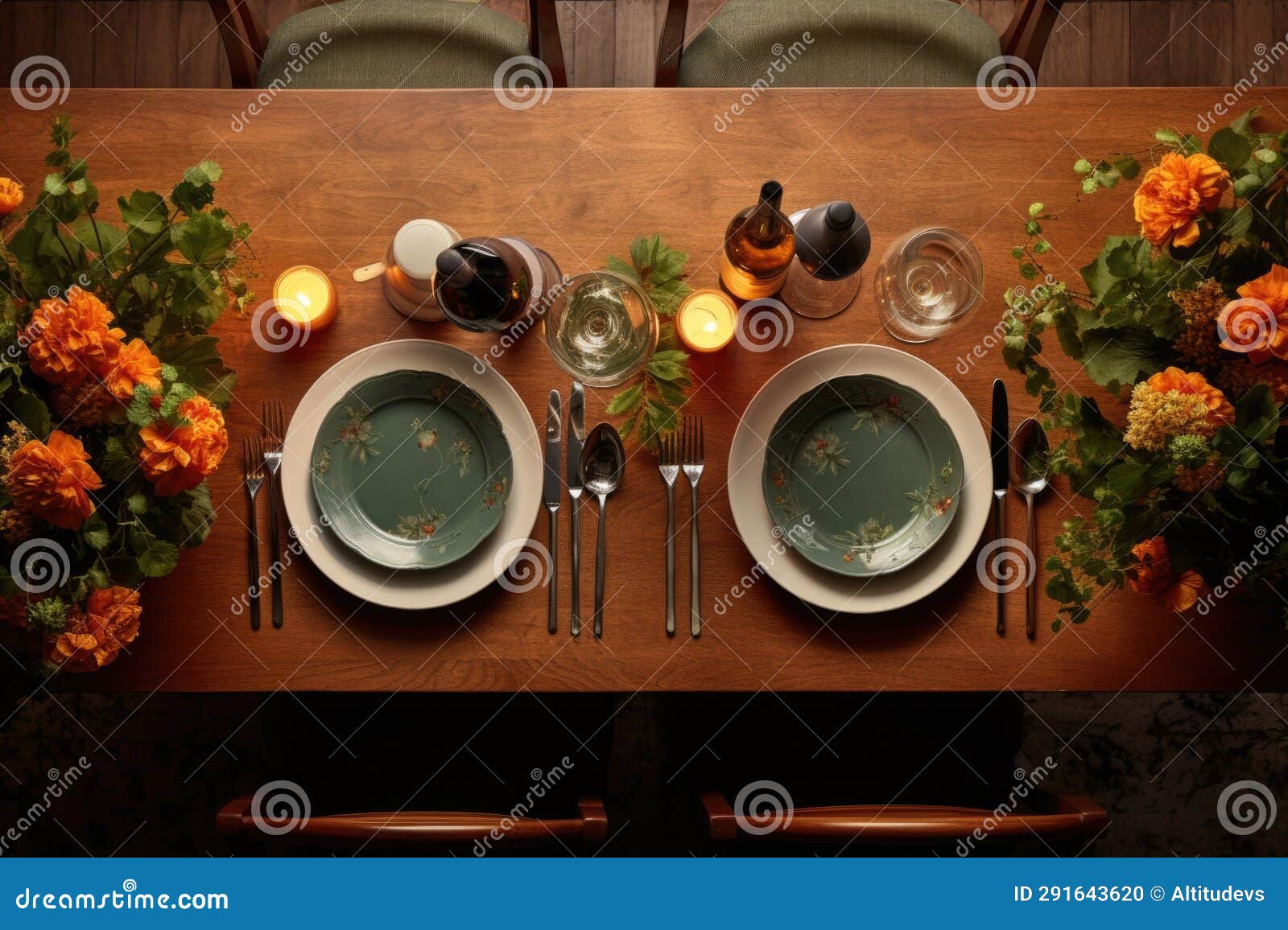 An Overhead Shot of Well-laid Dining Table Set for Two Stock Photo ...