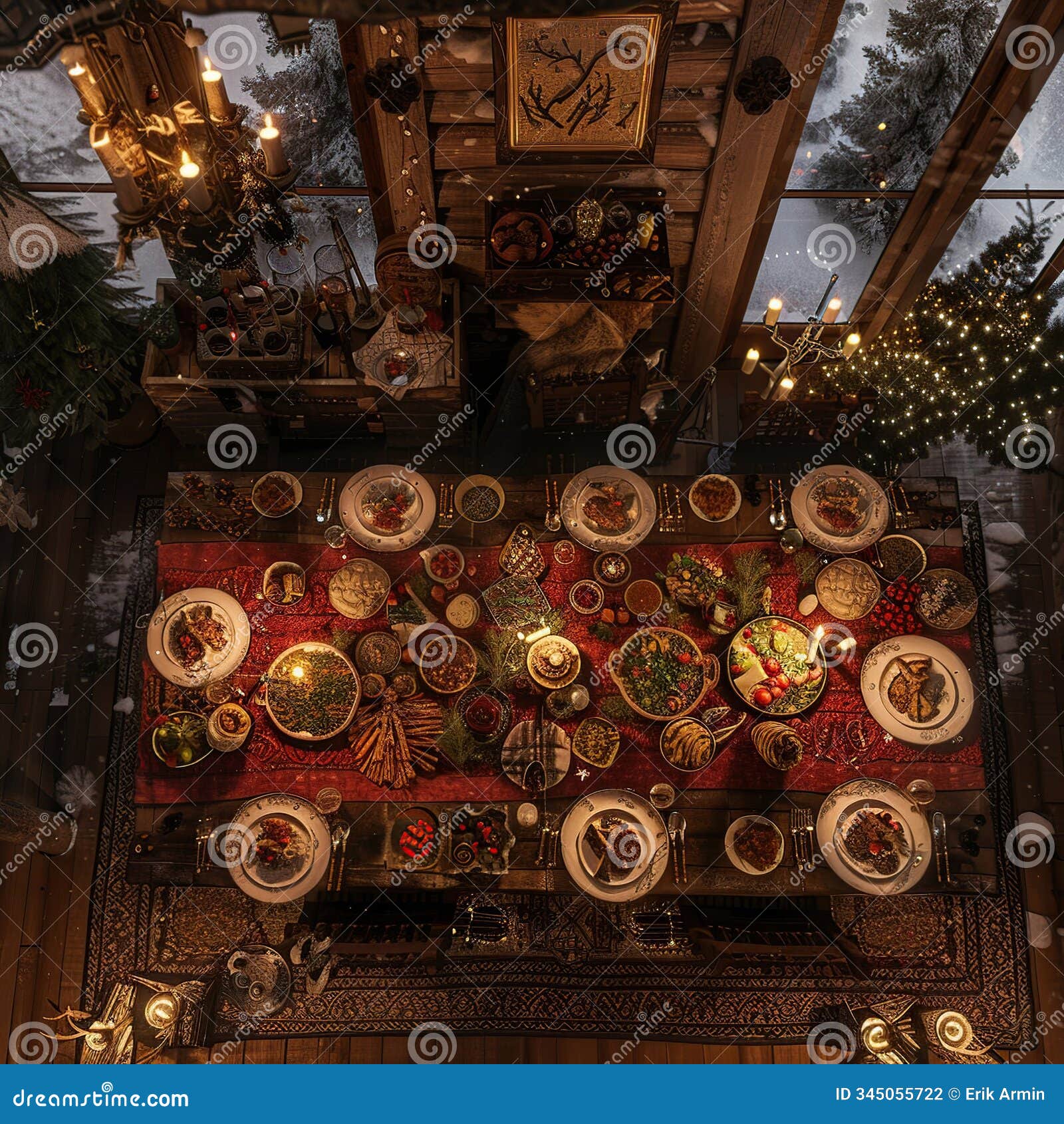 Overhead Shot of a Winter Solstice Feast in a Cozy Cabin Stock ...