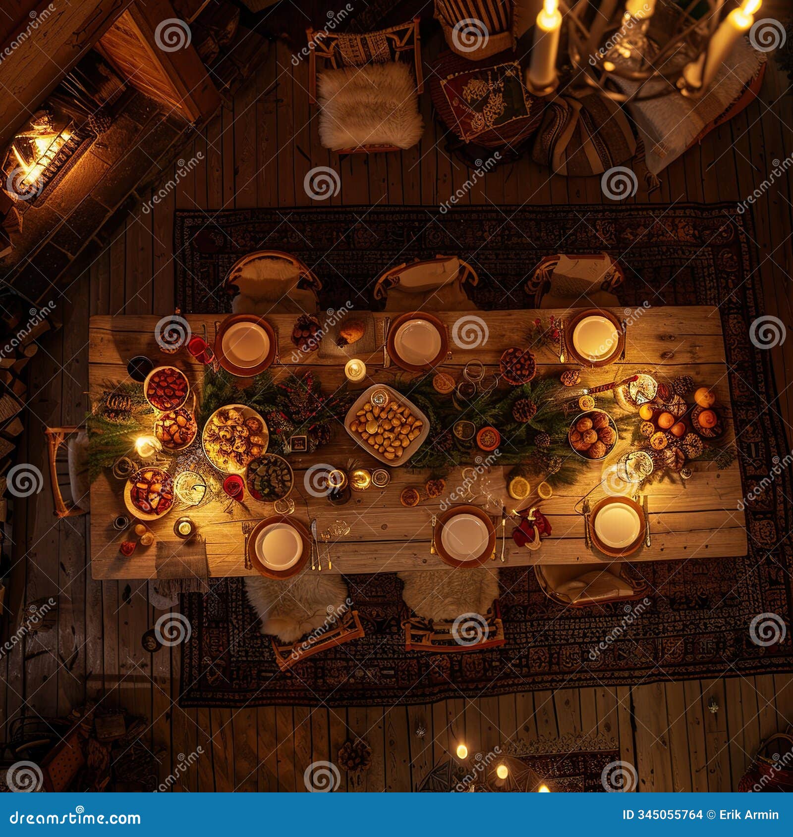 Overhead Shot of a Winter Solstice Feast in a Cozy Cabin Stock ...