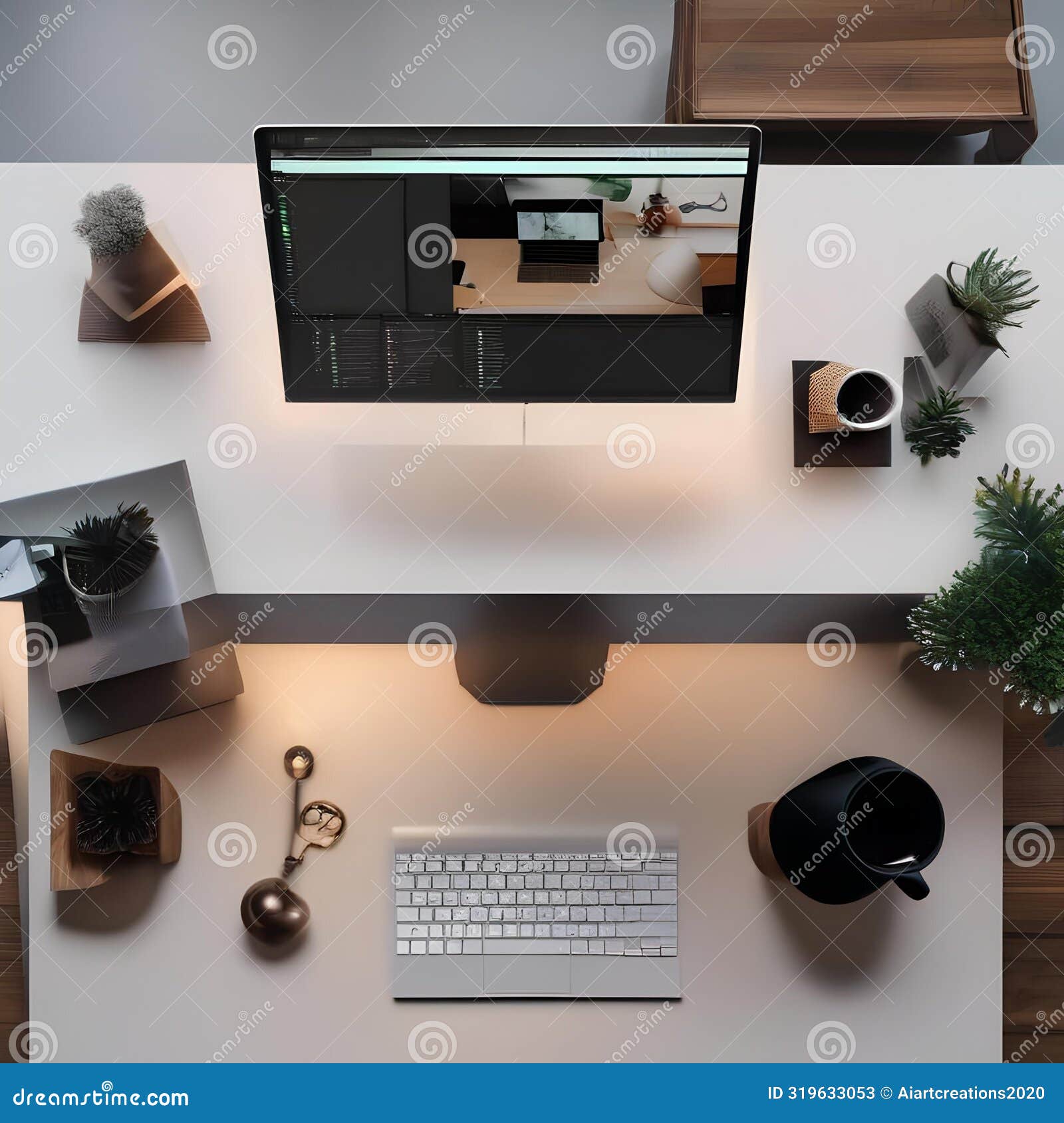 Overhead Shot Of A Plain White Print In A Modern Wooden Frame Lay Flat ...