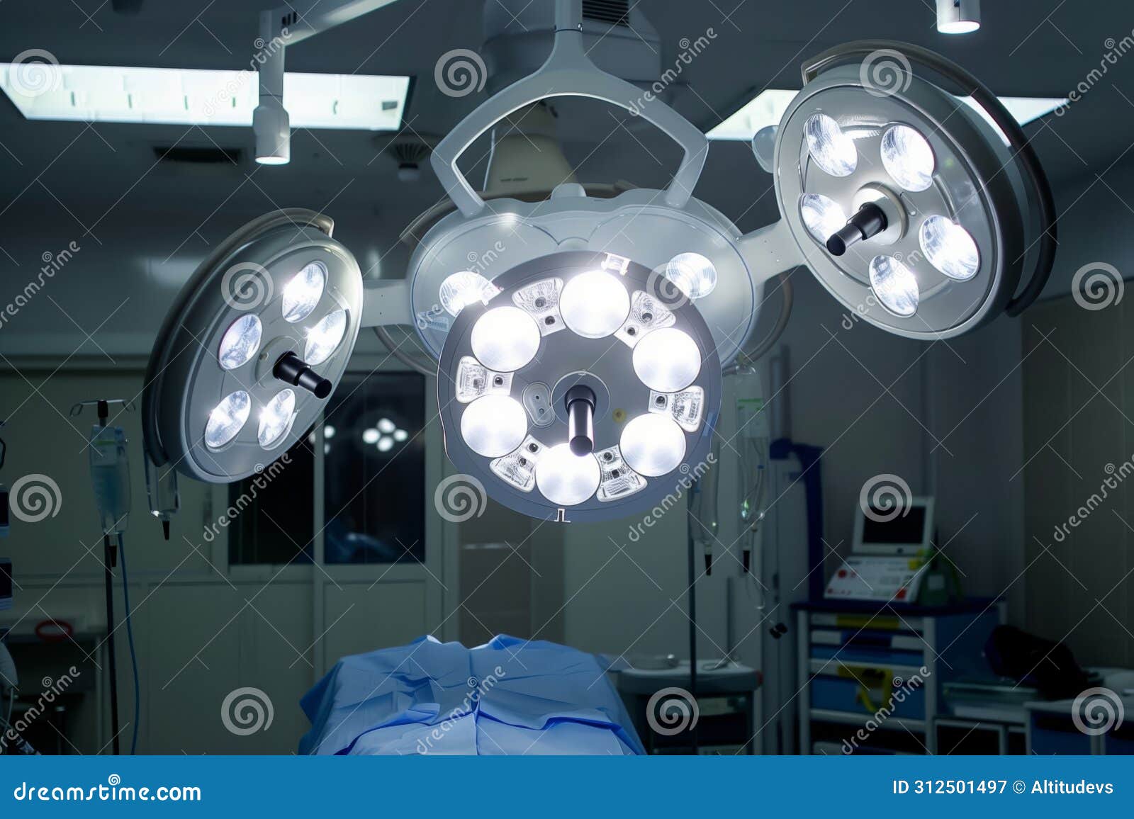 Overhead Surgical Lights on in Operation Room Stock Image - Image of ...